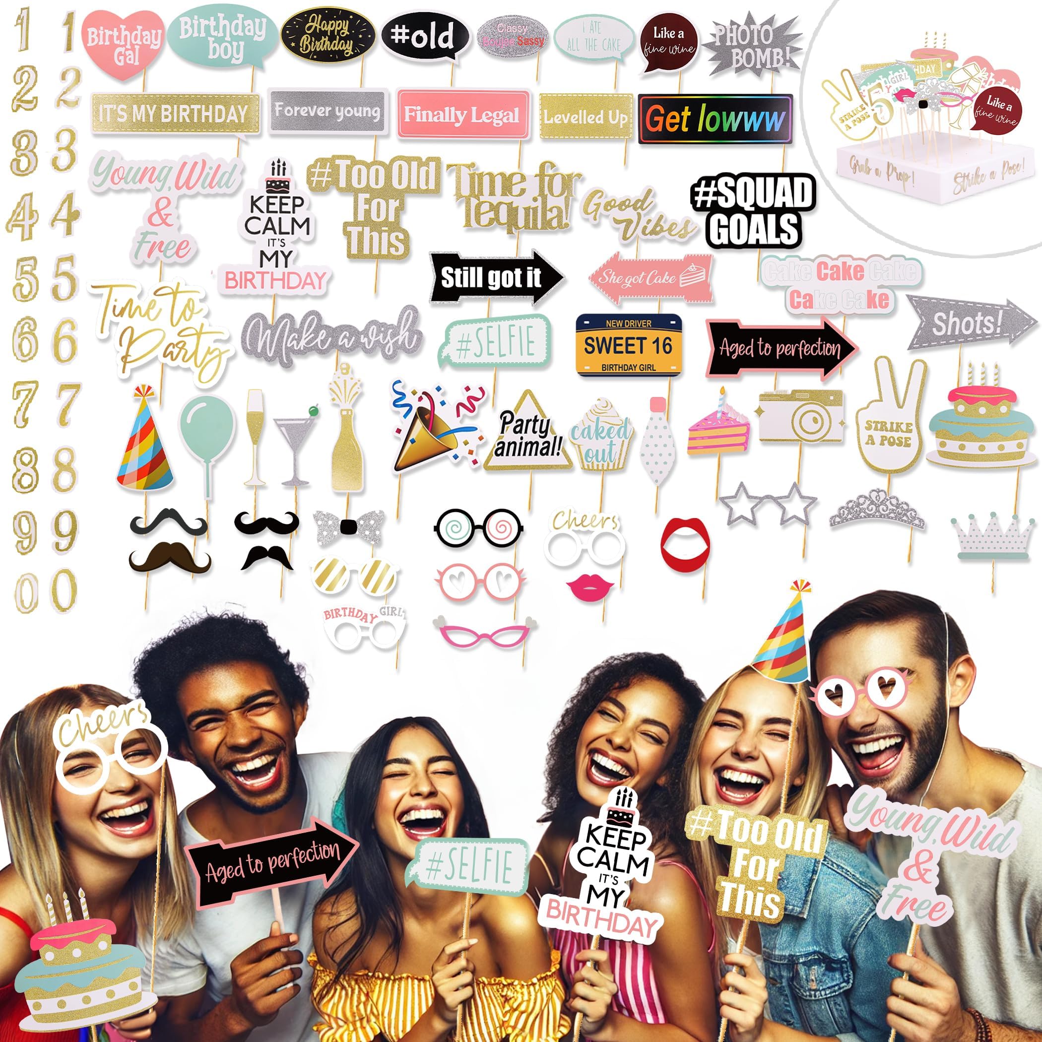 Norinoya Photo Booth Props Set,Party Photo Booth Props (Rainbow ...