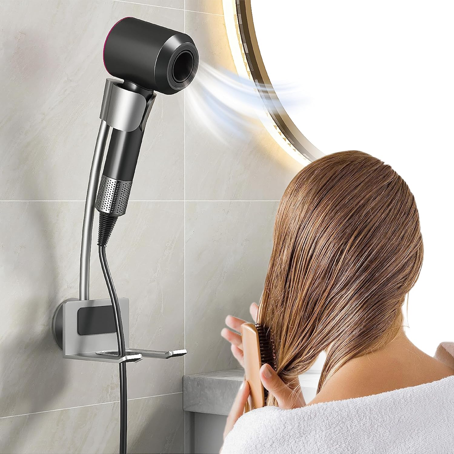 Amazon.com: Wall Mounted Hair Dryer Holder, Aluminum Alloy Airwrap ...