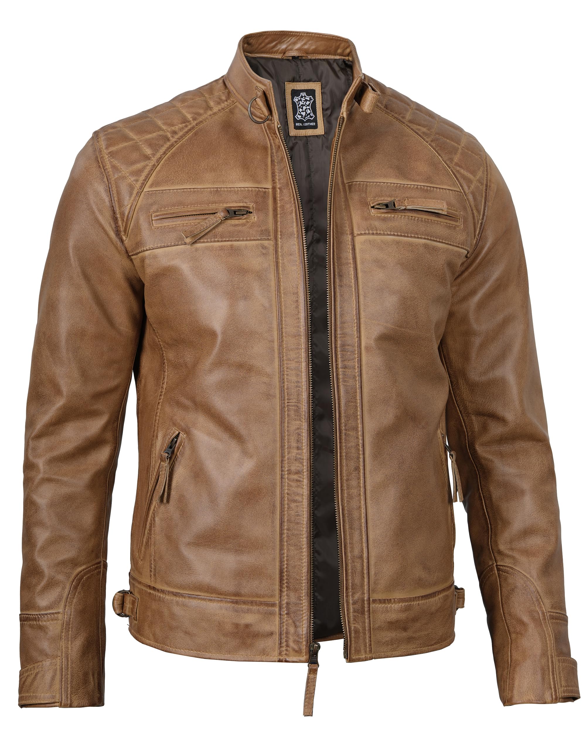 Men's Leather Jacket – Real Lambskin Cafe Racer Style, Zippered Design ...
