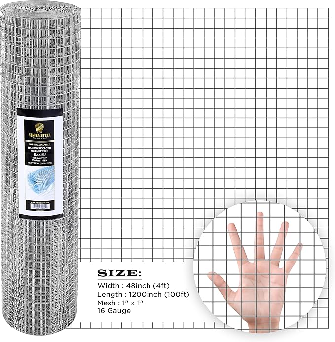 SIMBA STEEL - 48” x 100 FT Hardware Cloth 1 inch Mesh 16 Gauge, Hot Dip ...