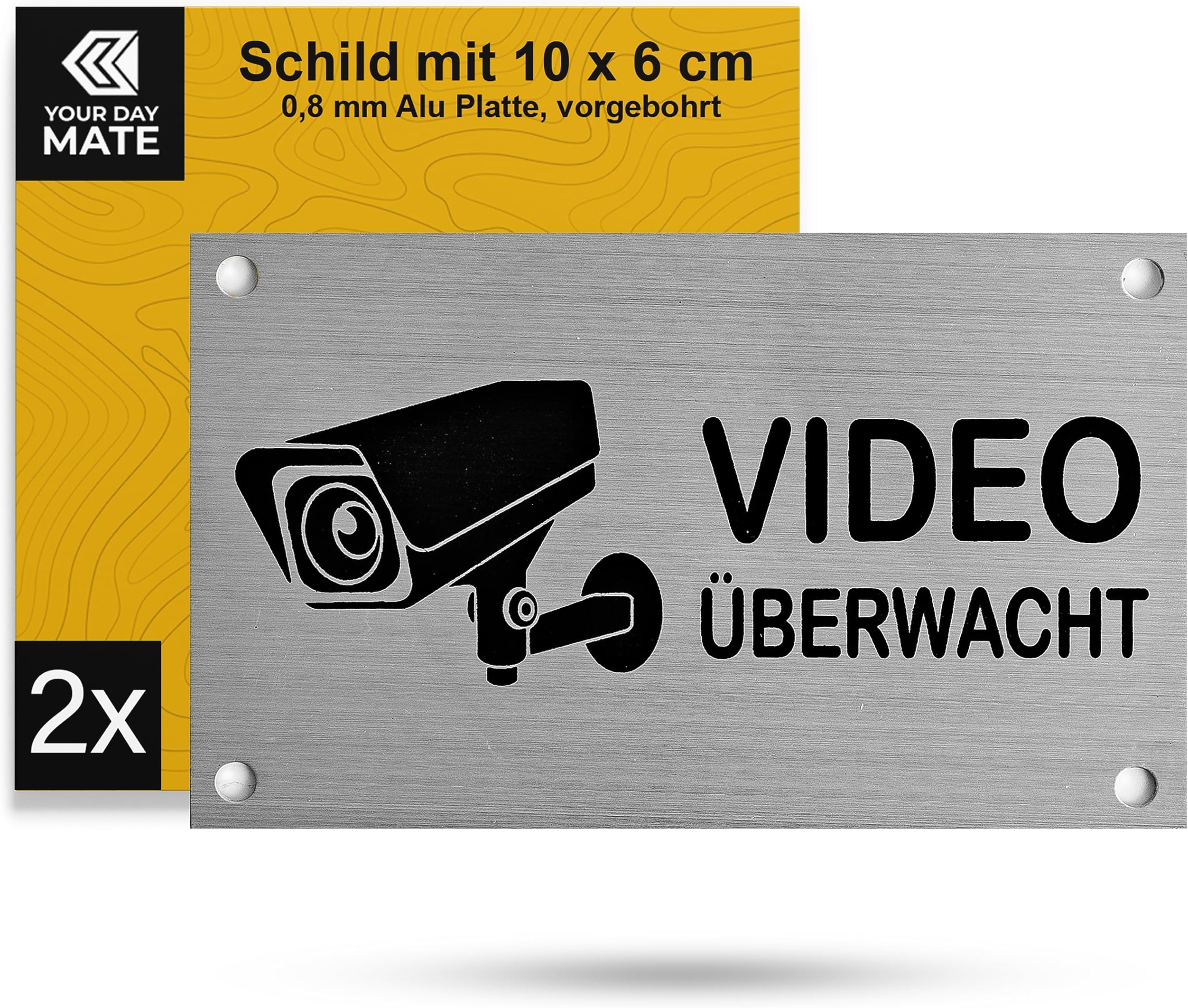 Hinweisschild "Videoüberwacht", 2 Stück, 10 x 6 cm, gebürstete ...