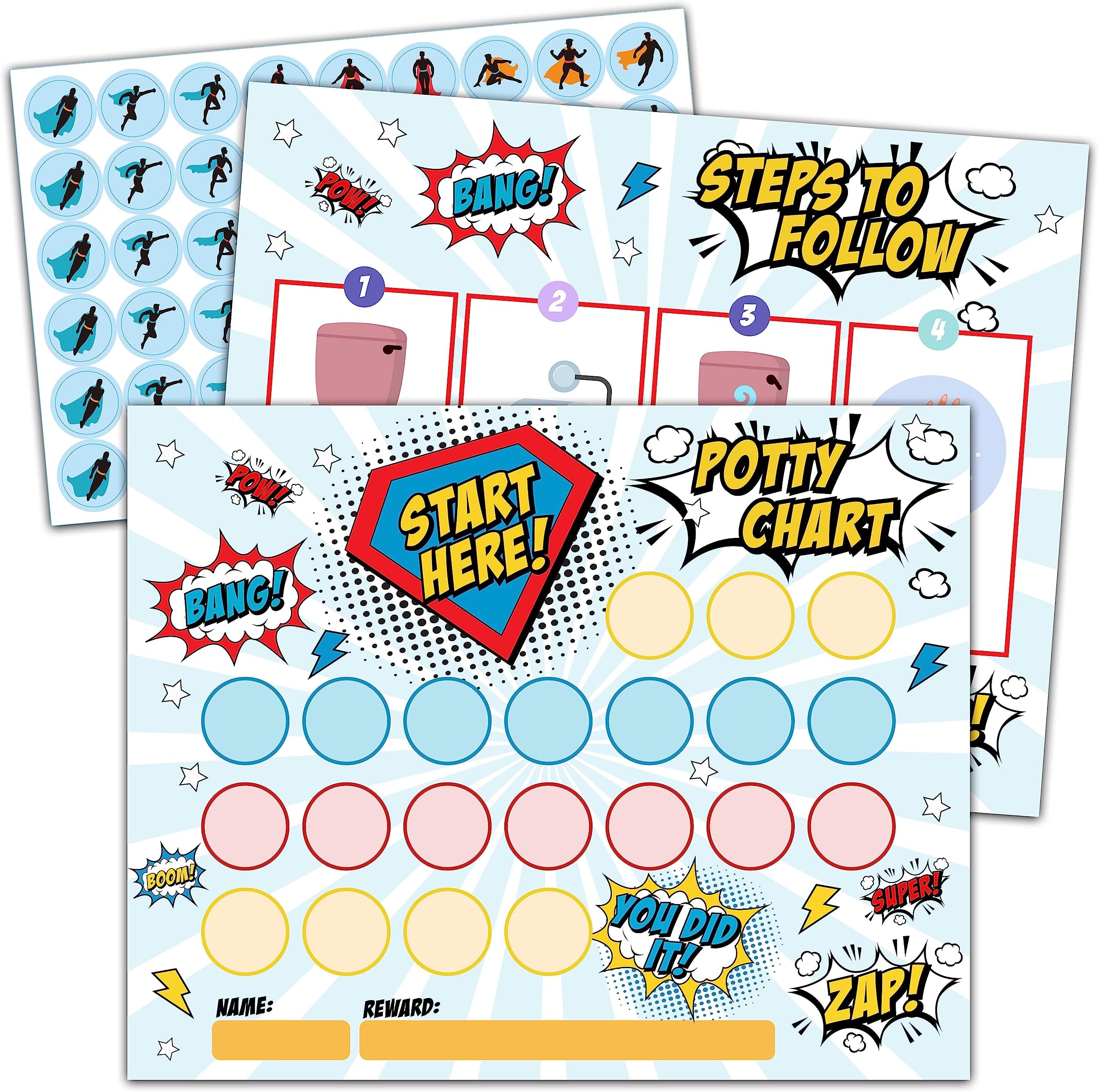 Amazon.com: Superhero Potty Trainning Sticker Chart for Toddlers Boys ...