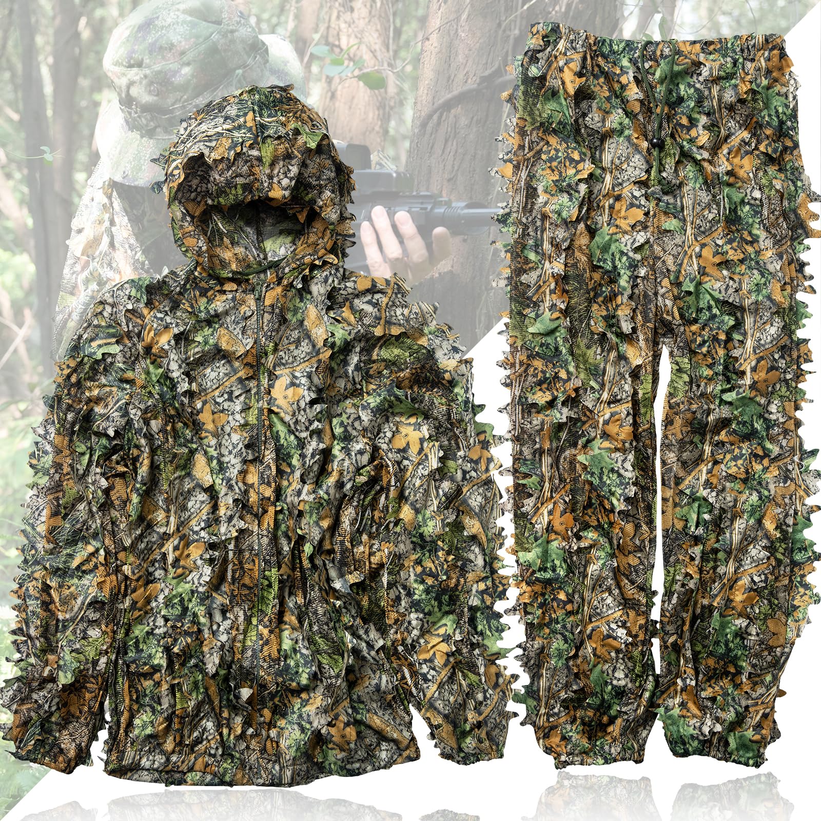 Snapklik.com : FanzKo Ghillie Suit 3D Leafy Camo Suit For Men Hunting ...