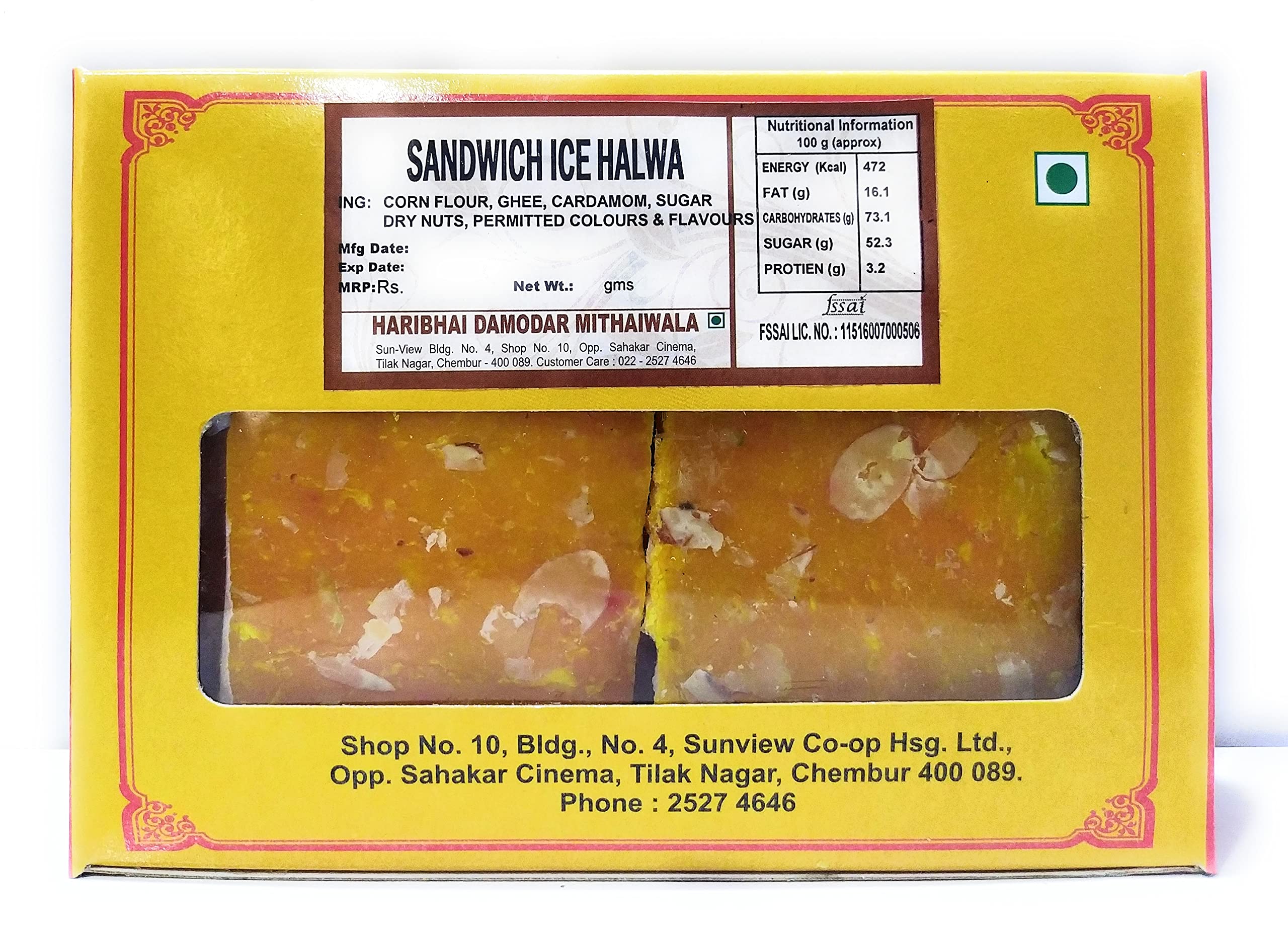 Buy HARIBHAI DAMODAR MITHAIWALA - SANDWICH ICE HALWA - BOMBAY HALWA ...