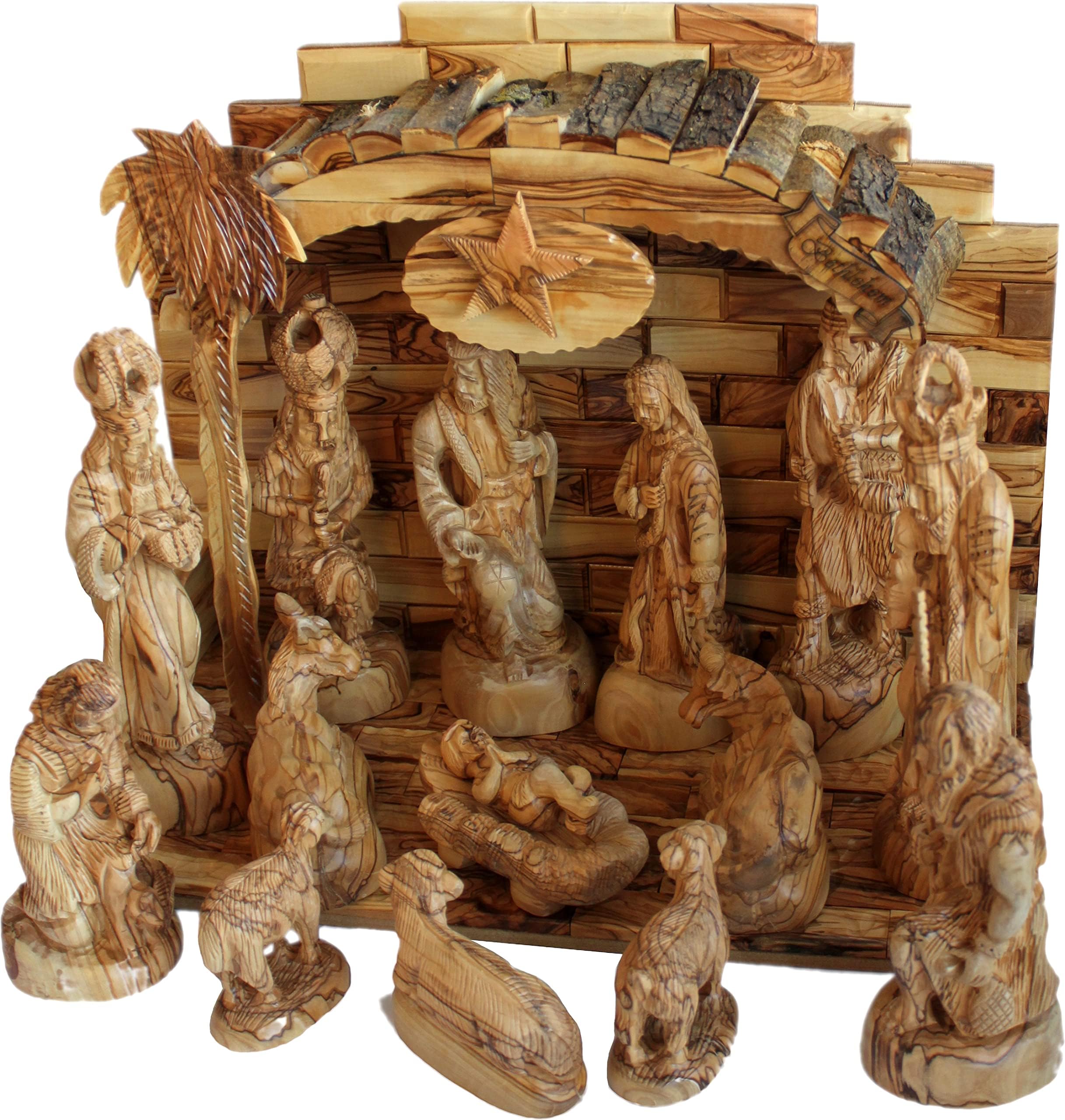 Amazon.com: Large Nativity Set Intricately Hand Carved from Olive Wood ...