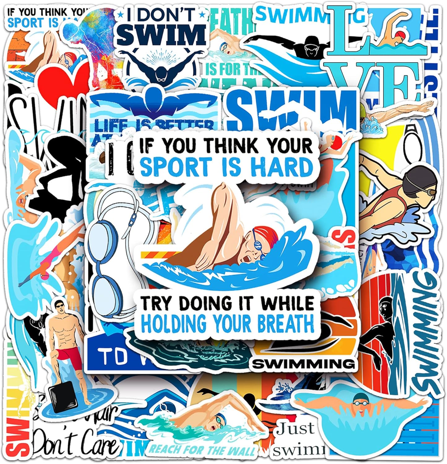 Amazon.com: Swimming Stickers (50pcs) Kids Stickers for Water Bottle ...