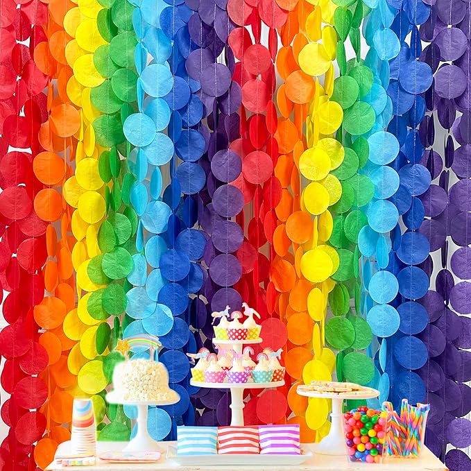 205Ft Ombre Colorful Tissue Paper Streamer Rainbow Big Circle Dots ...