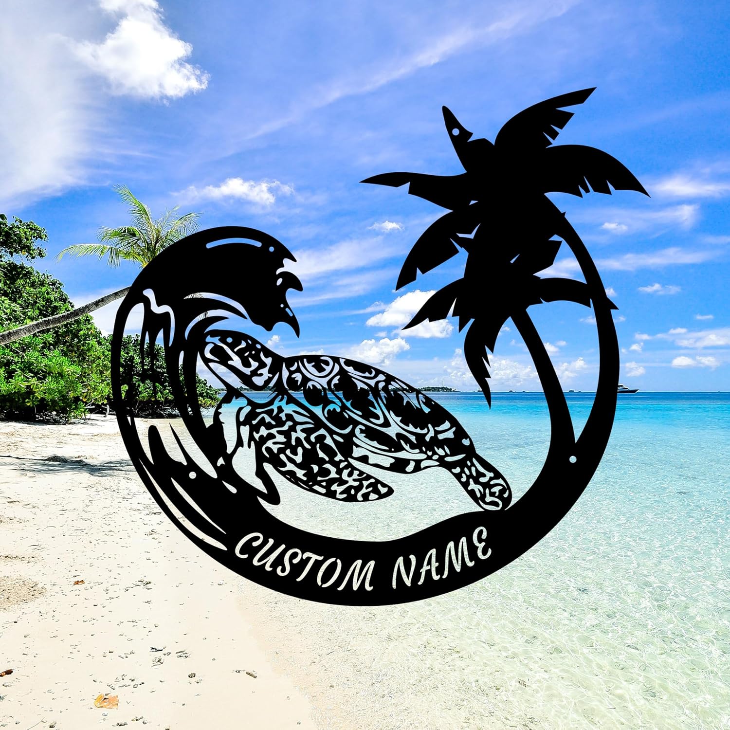 Amazon.com : Personalized Sea Turtle Palm Tree Metal Wall Art Sea Life ...
