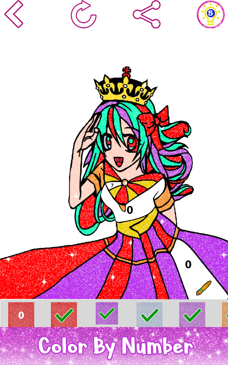Anime Princess Color by Number - Grownups Paint + Glitter + Crayon ...