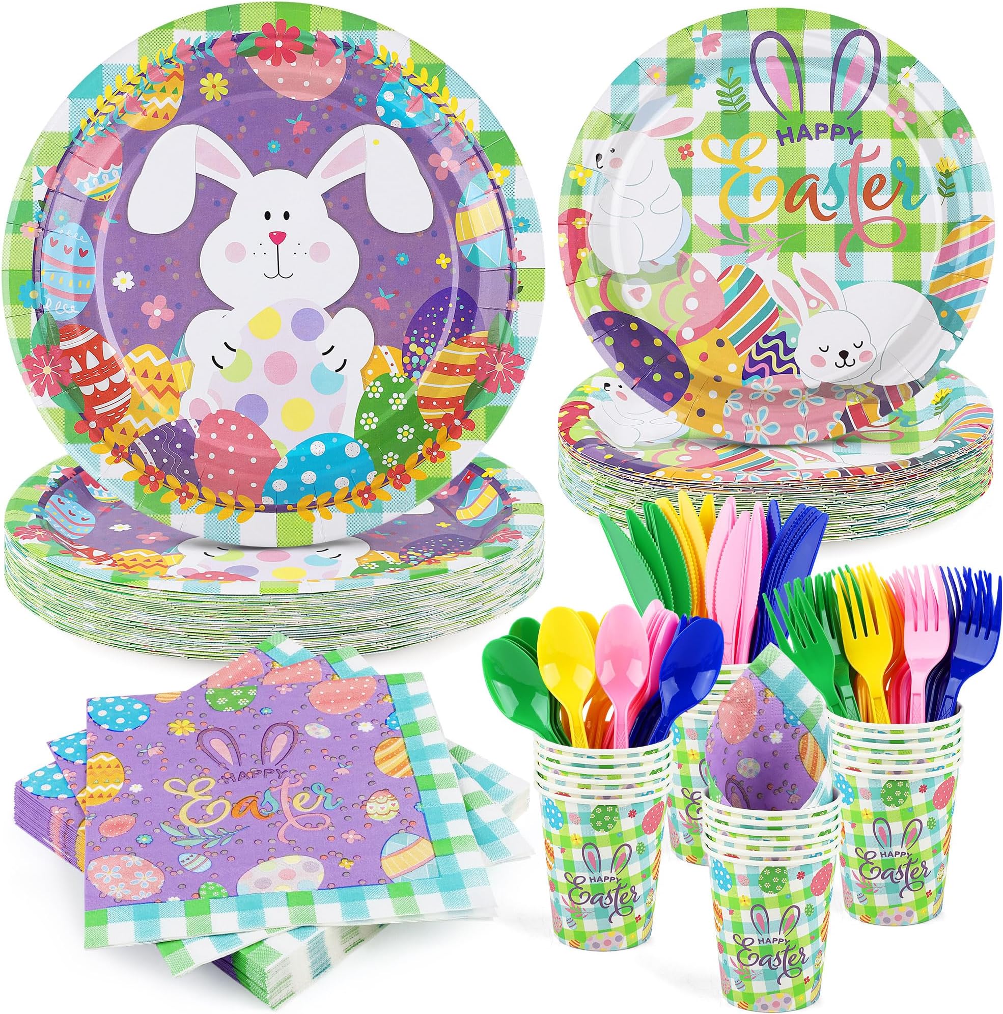 Amazon.com: PAMMYAN Easter Buuny Party Supplies Tableware Set - 25 Set ...