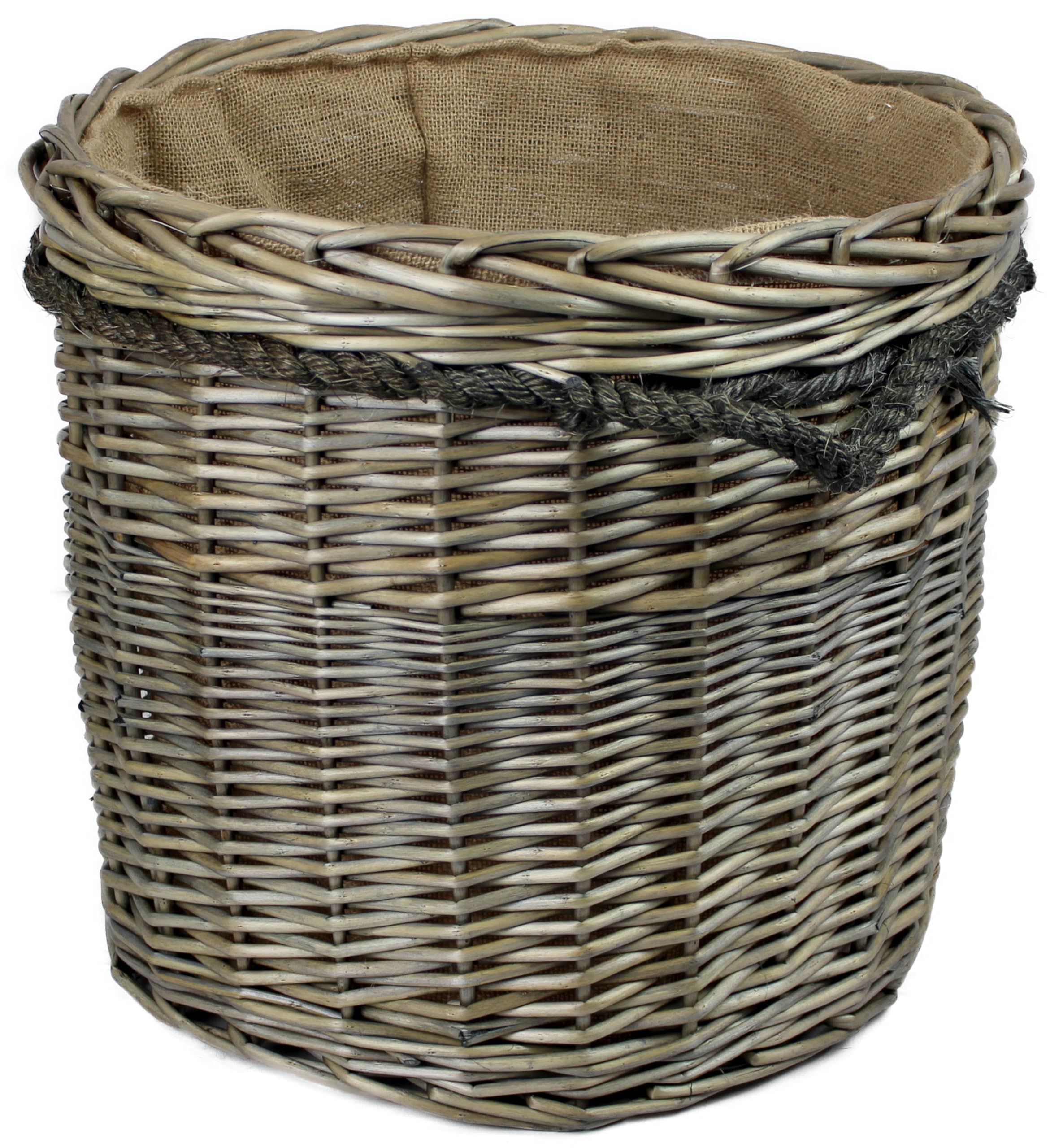 Range of large Antique grey Wicker log baskets. Rope handles. Wood ...