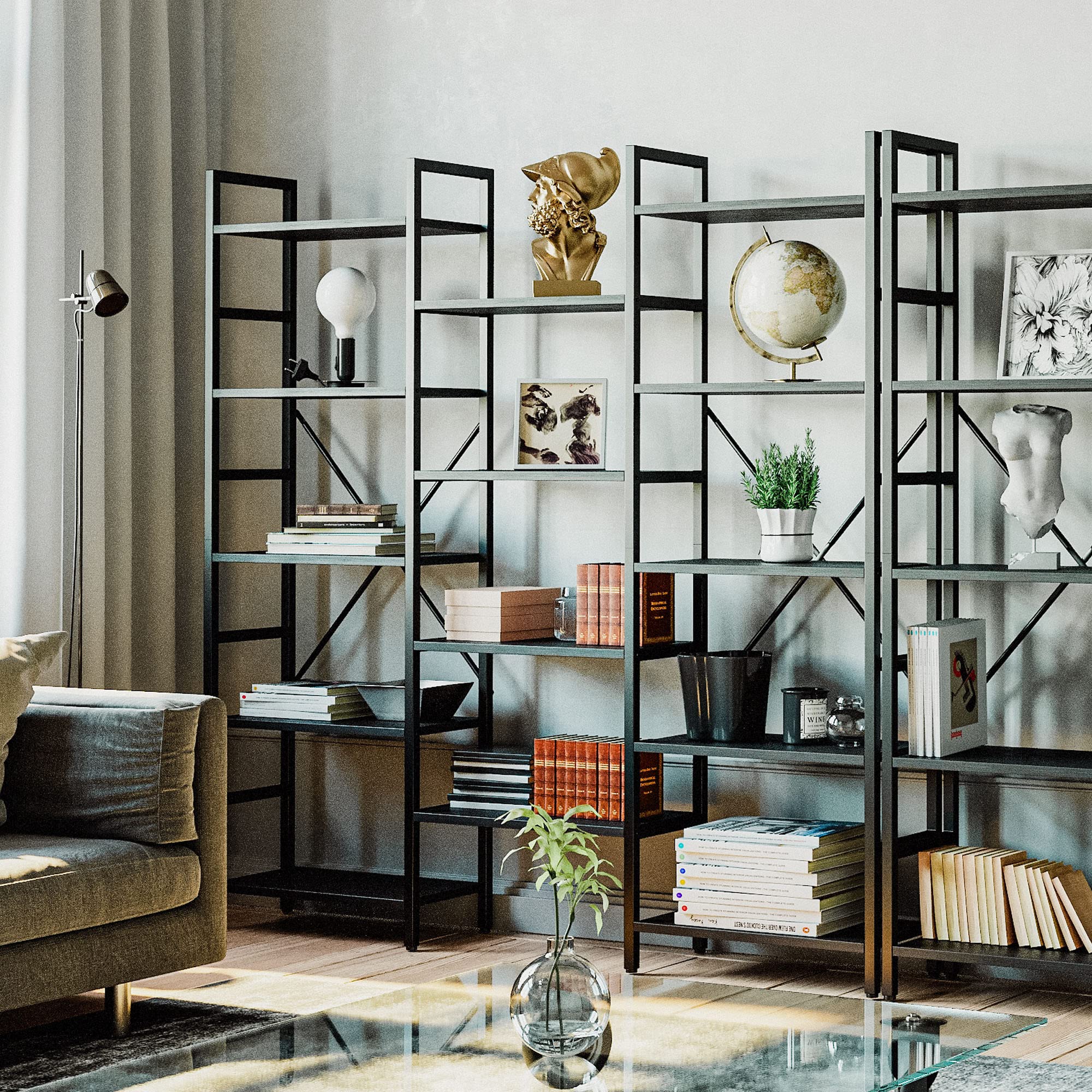 Snapklik.com : IRONCK Bookcases And Bookshelves Triple Wide 5 Tiers ...