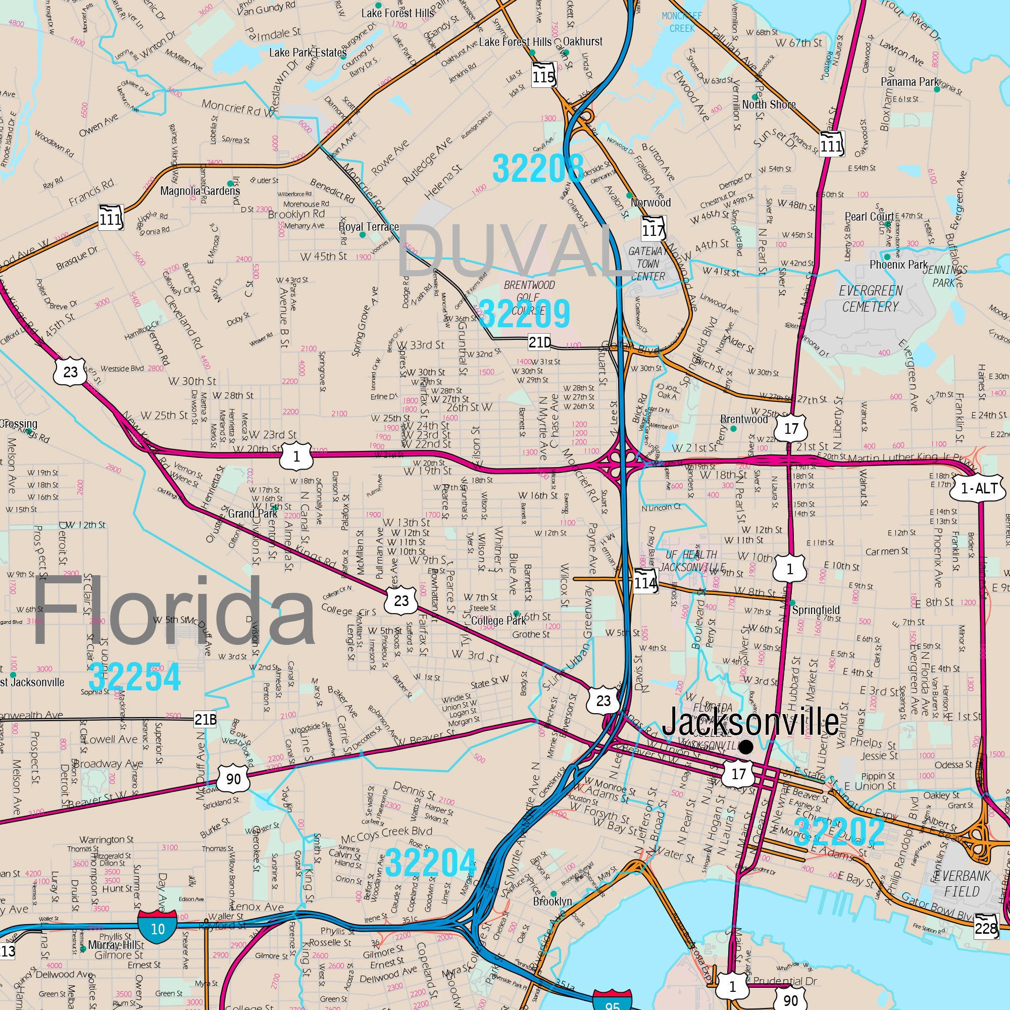 Mapa Imprimible Del Código Postal De Jacksonville