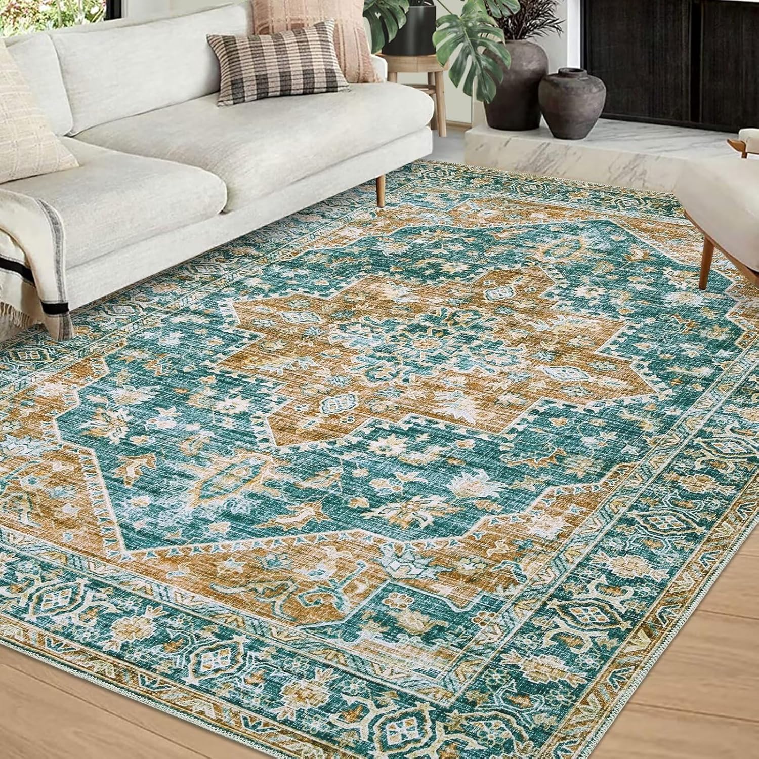 Amazon.com: COZYLOOM Large Area Rug 9x12 Washable Rugs Medallion Accent ...