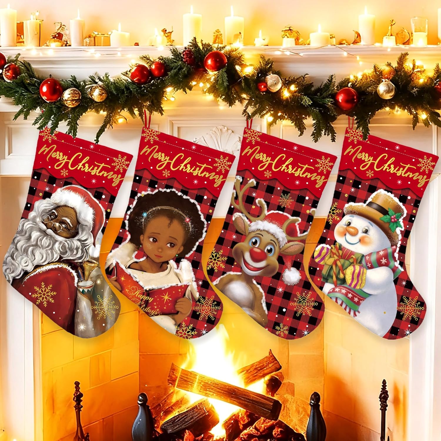 Amazon.com: Yarcooly 4 Pack Black Santa Christmas Stockings Black Santa ...
