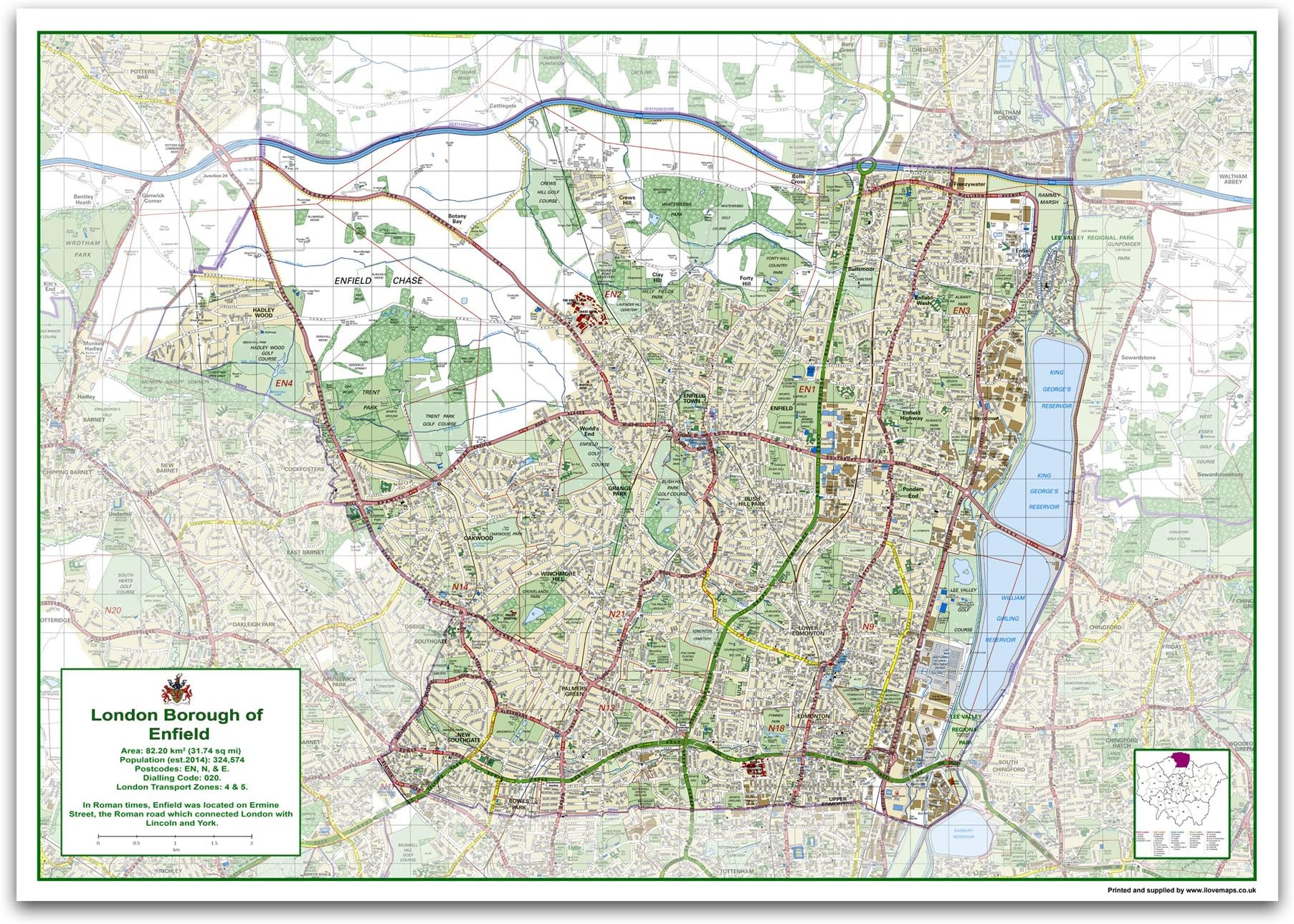 London Borough Map - Ealing - Size A0-84.1 x 118.9cm - Paper Laminated ...