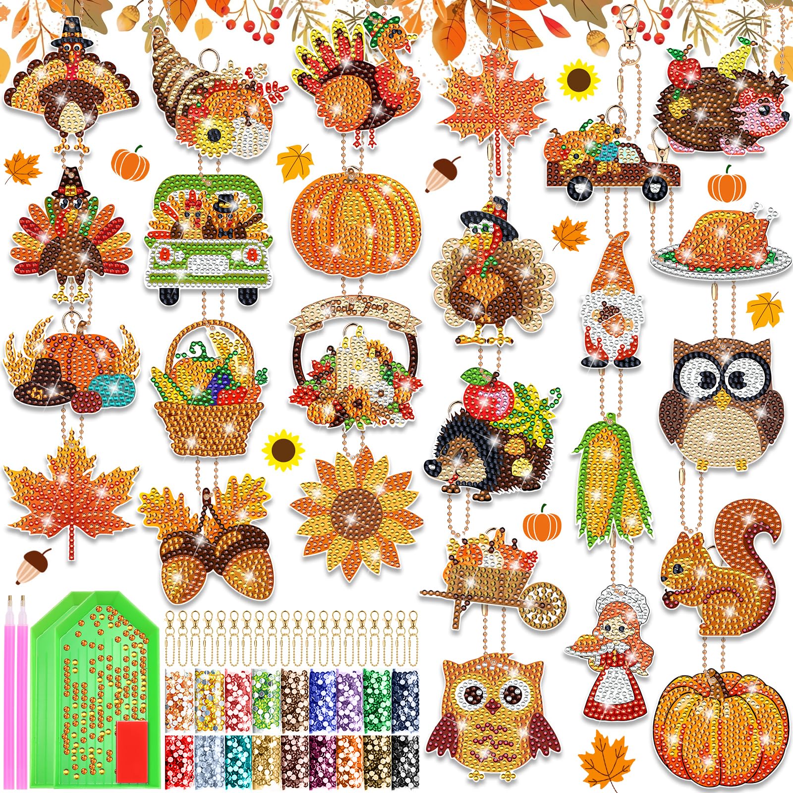 Amazon.com: Qinzave 26 Pcs Double Side Thanksgiving Diamond Art ...
