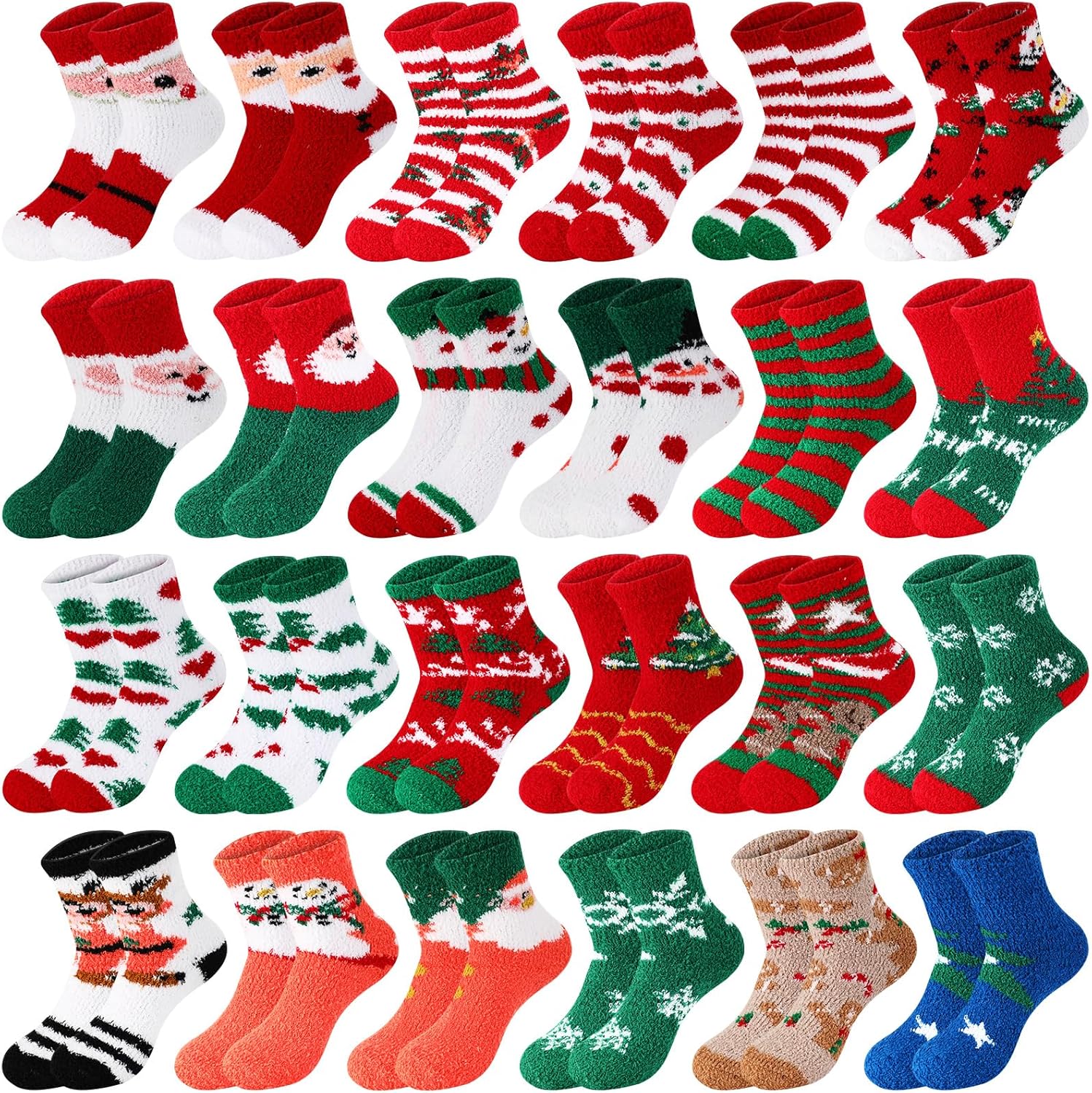 Amazon.com: Suhine 48 Pairs Christmas Fuzzy Socks Colorful Cozy Fluffy ...