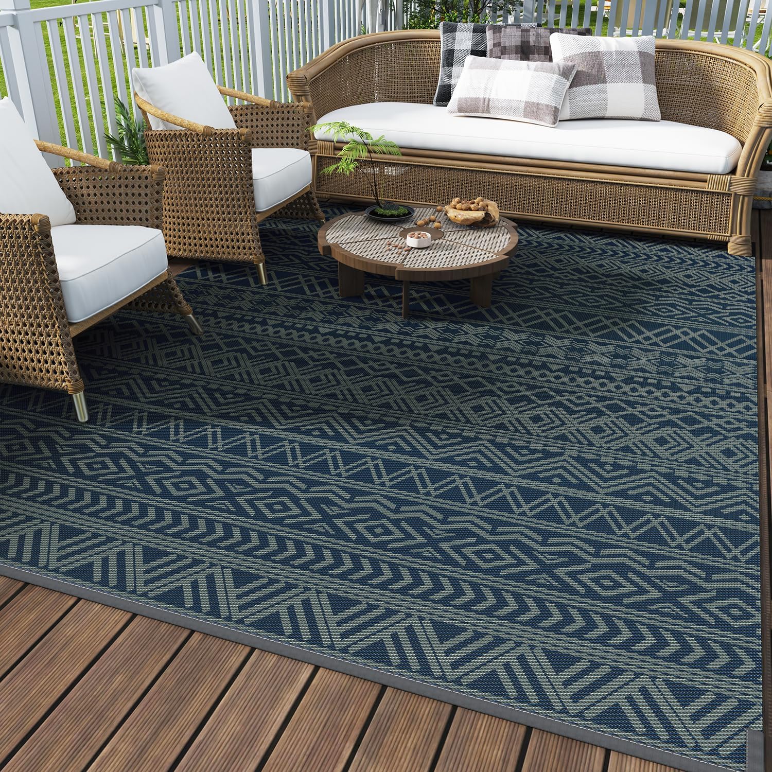 MontVoo-Outdoor Rug Carpet Waterproof 8x10 ft Reversible Patio Rug RV ...