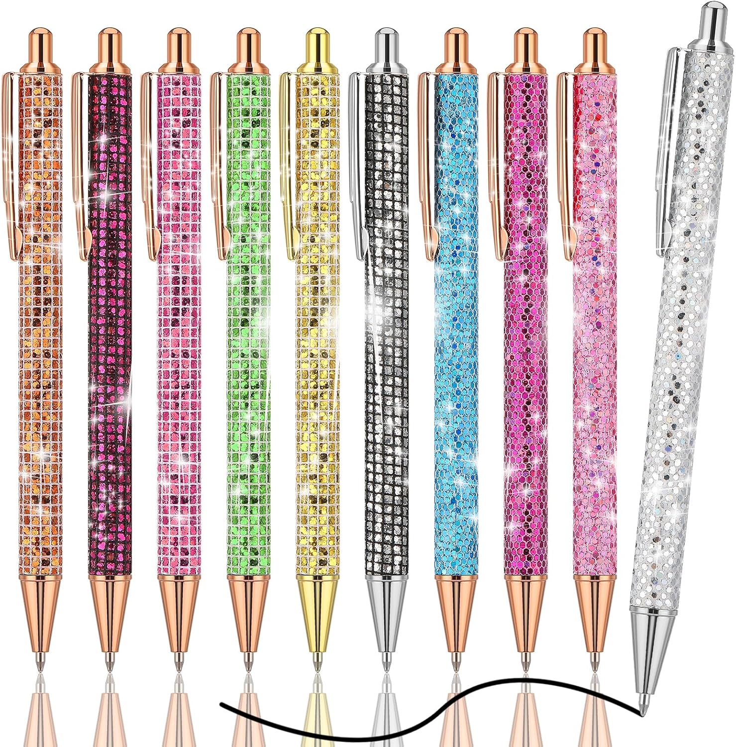 ViEinkaufen 10Pcs Bling Metal Pens, 1.0mm Black Ink Retractable ...