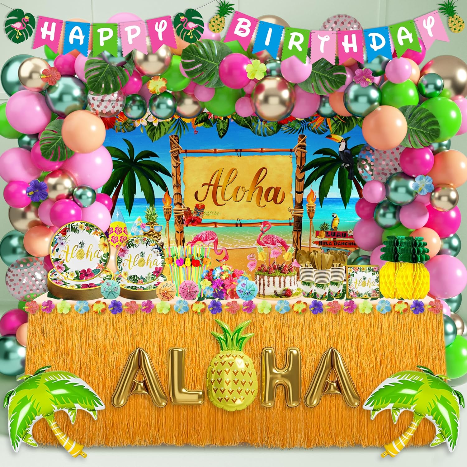 Amazon.com: Luau Birthday Party Decorations 323Pcs Hawaiian Tropical ...