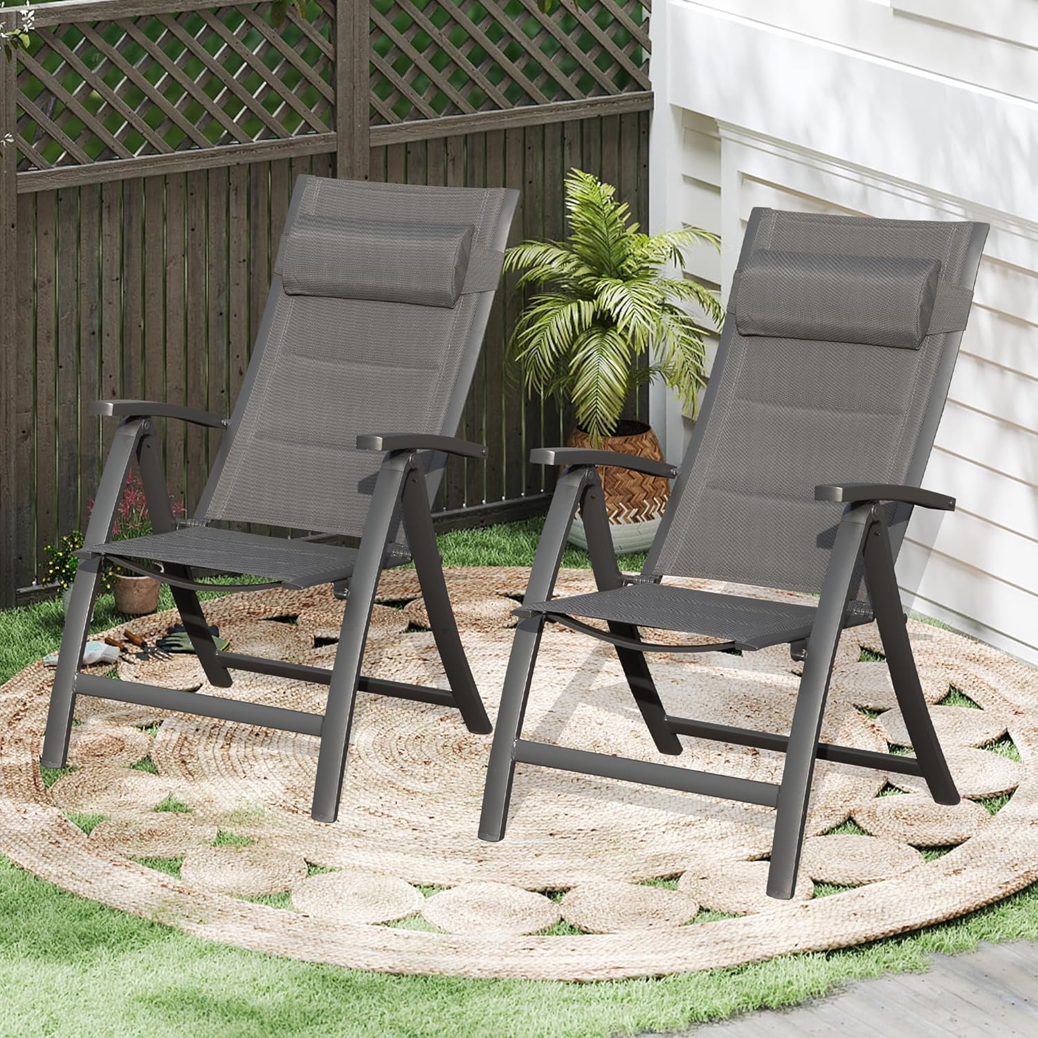 Amazon.com: Domi Patio Folding Chairs Set of 2, Outdoor Reclining ...