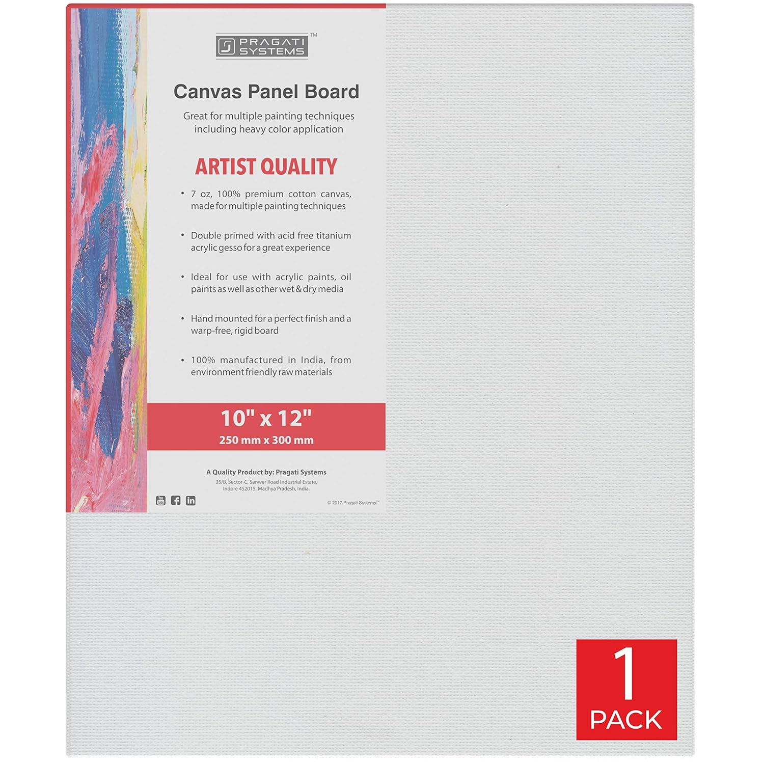 Pragati Systems® Medium Grain 10x12 Inch 7 Oz. Primed Canvas Board for ...