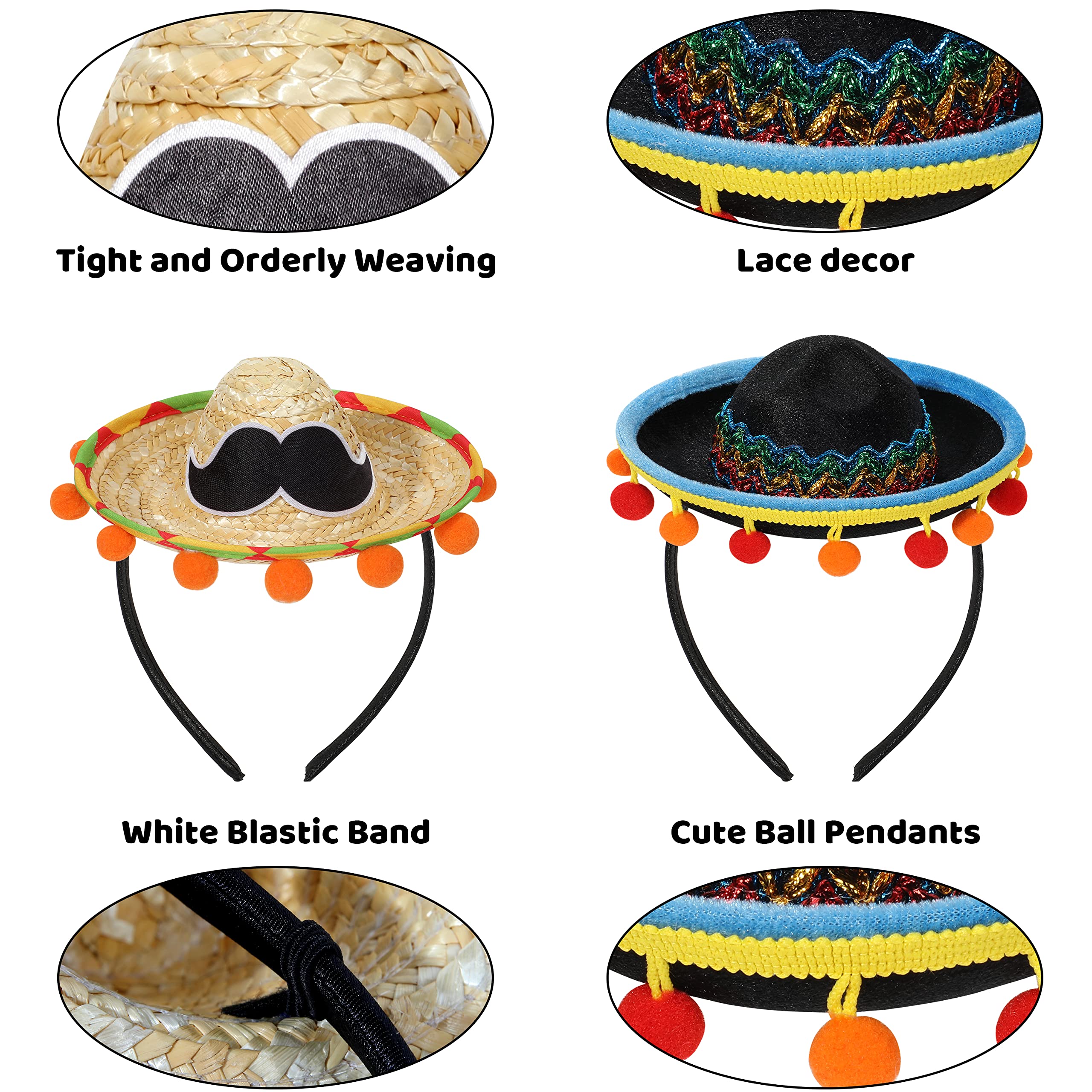 JOYIN 9PCs Cinco De Mayo Fiesta Straw Sombrero Headbands Party Costume ...
