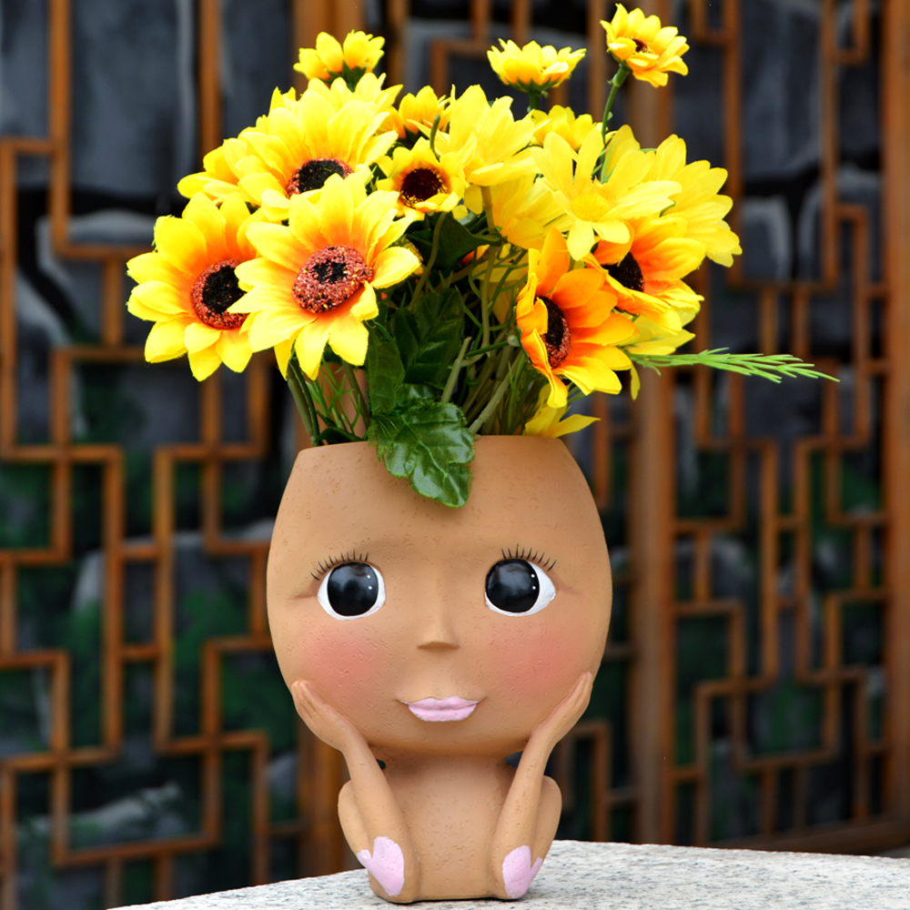 Watch face planter head planters girl flower pots lady female pot on ...
