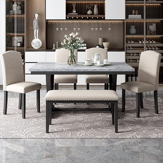 Amazon.com - 6 Piece Dining Table Set, Modern Style 6-Person Dining ...