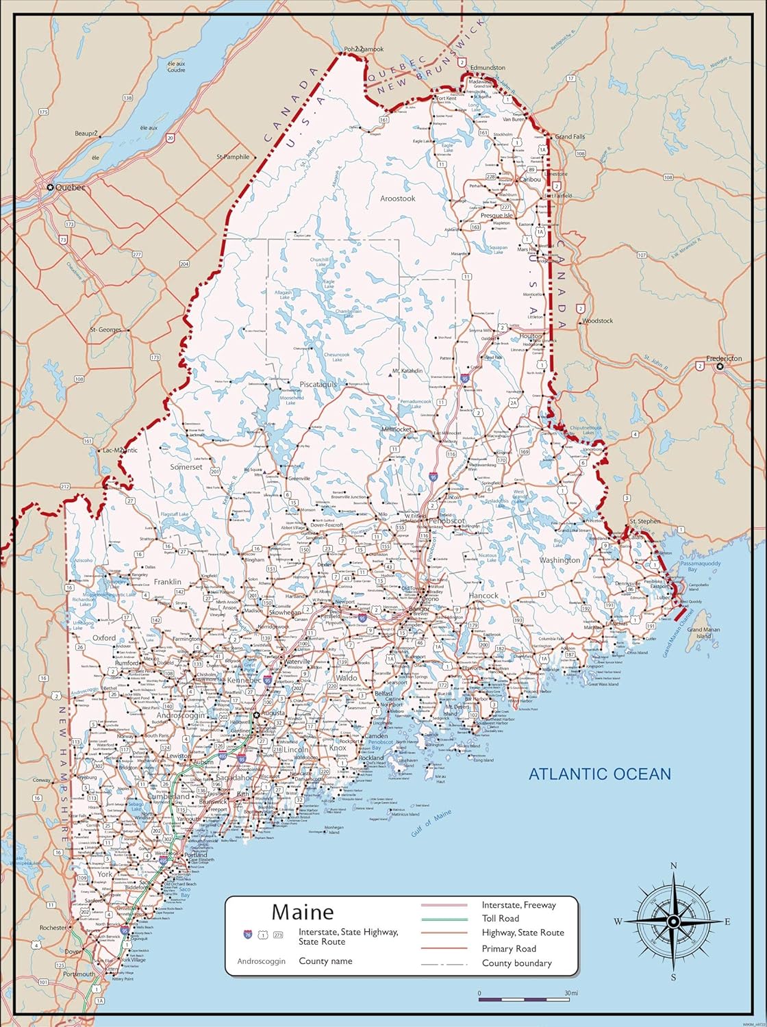 Amazon.com : Wall Art Impressions 24"x32" Large detailed map of Maine ...
