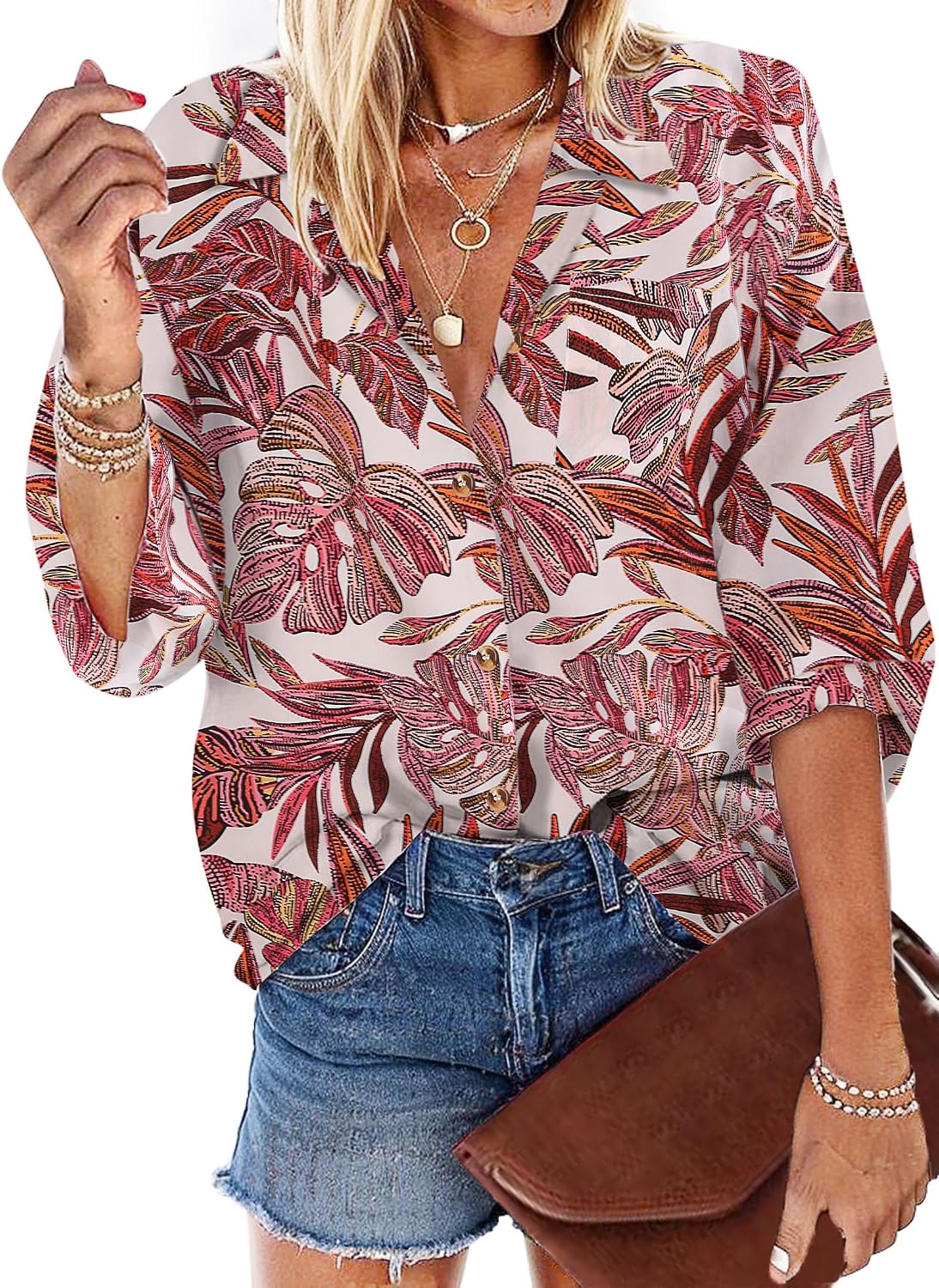 HOTOUCH Floral Tropical Print Shirt for Women Oversize Hawaii Blouses ...