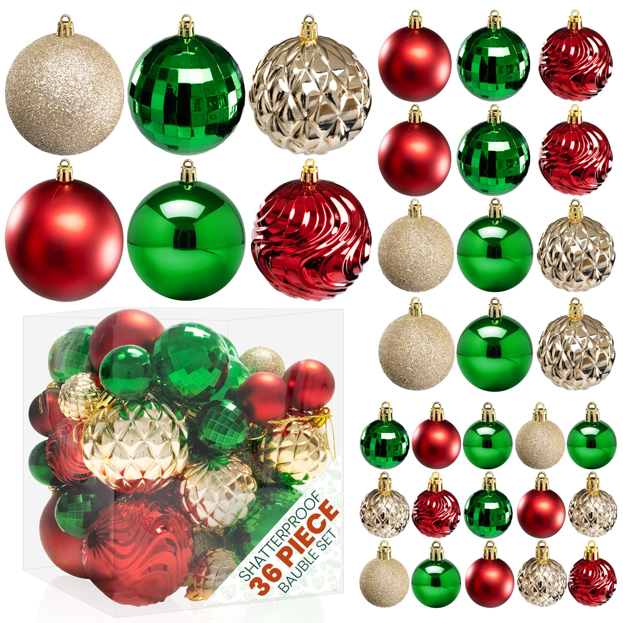 Pelle & Sol 36-Piece Christmas Decorations Bauble Set - Shatterproof ...