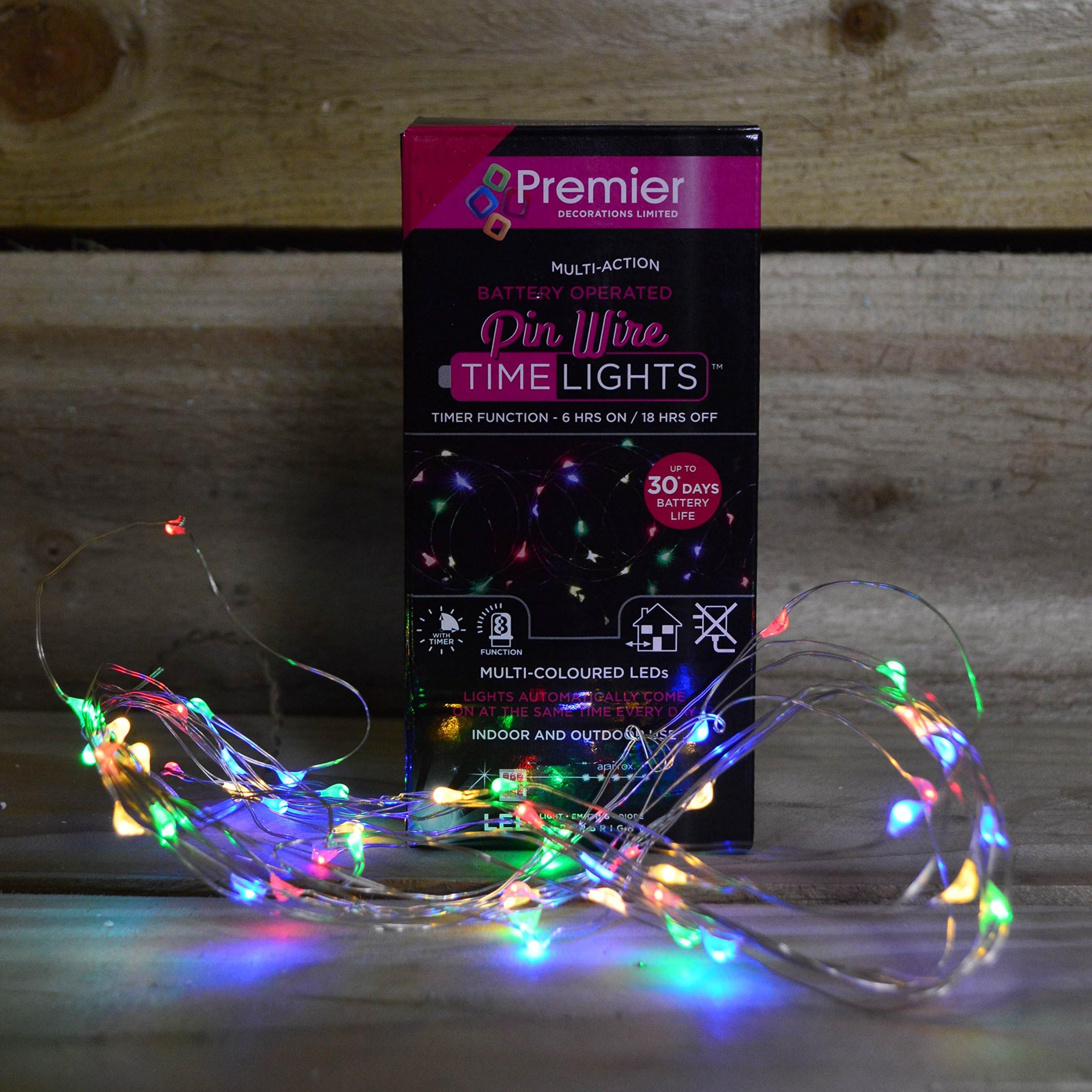 5m 100 LED Multi Action Pin Wire Battery Lights with Timer String ...