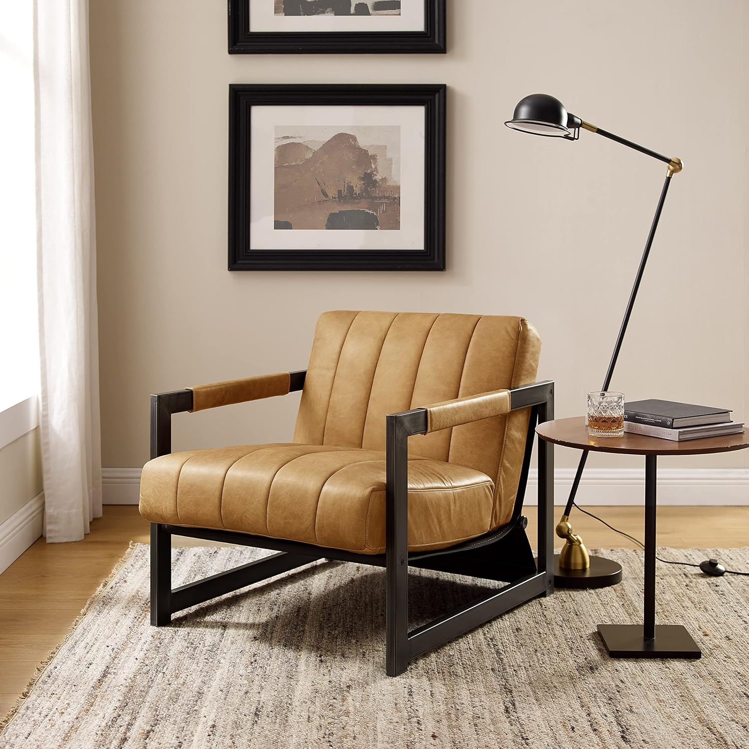 Amazon.com: Zouron Mid Century Modern Leather Accent Chair with Black ...