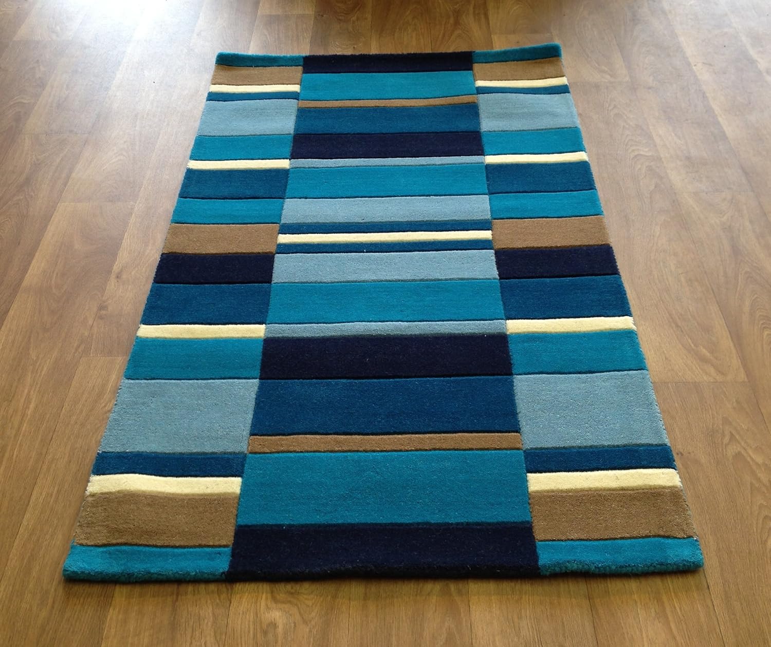 Amazon.com: Modern Checked Design Blue Rug, Hand-Tufted from 100% Wool ...