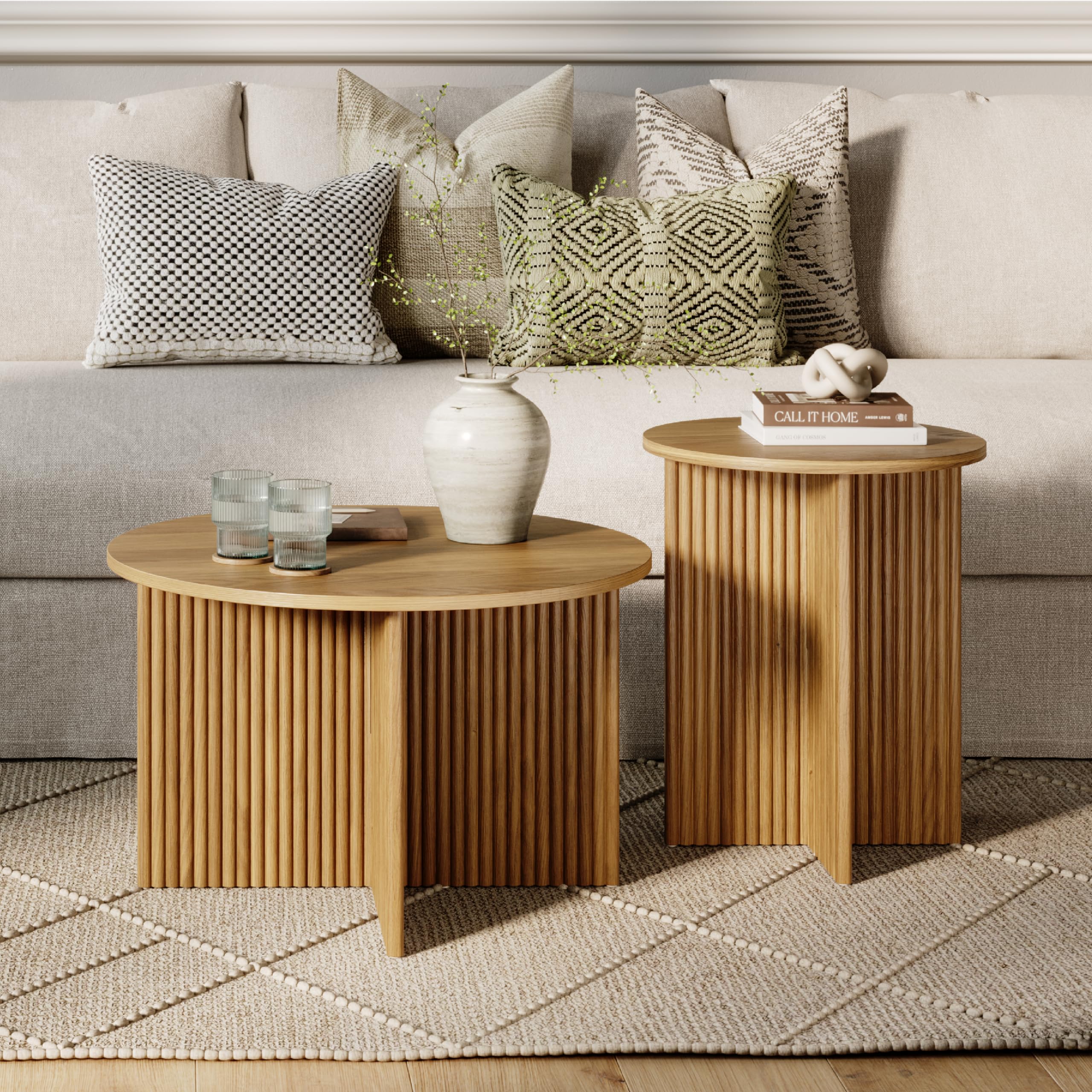 Amazon.com: Round Fluted Nesting Coffee Table - 2 Piece Coffee Table Set - Living Room Furniture ...