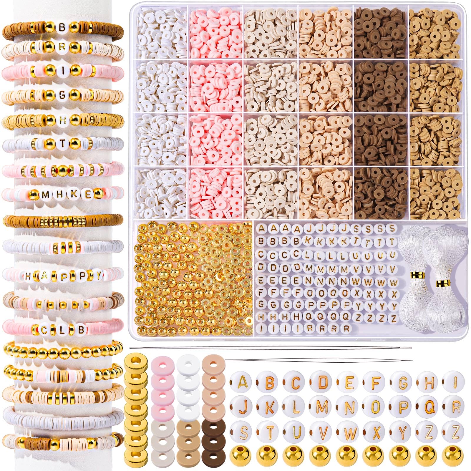 Amazon.com: LEOBRO 3908PCS Clay Beads Bracelet Making Kit, Bracelet ...