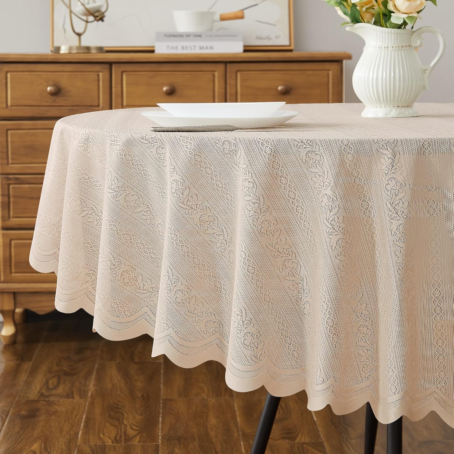 Amazon.com: Warm Home Designs Lace Round Tablecloth. Linen Round Table ...