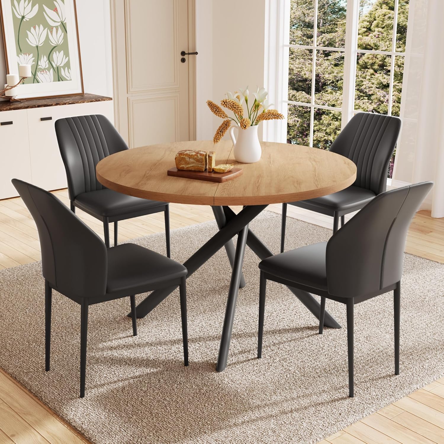 Amazon.com - HIPIHOM 45.3 Inch Round Dining Table Set for 4, Mid ...
