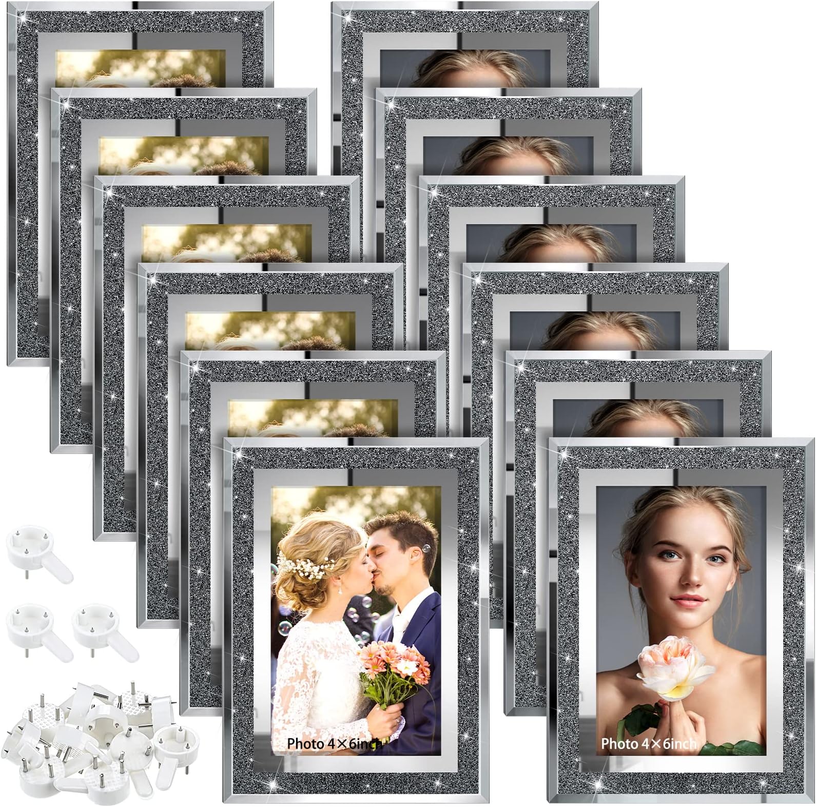 Amazon.com: 12 Pcs 4 x 6 Inch Picture Frame Set Glitter Glass Photo ...