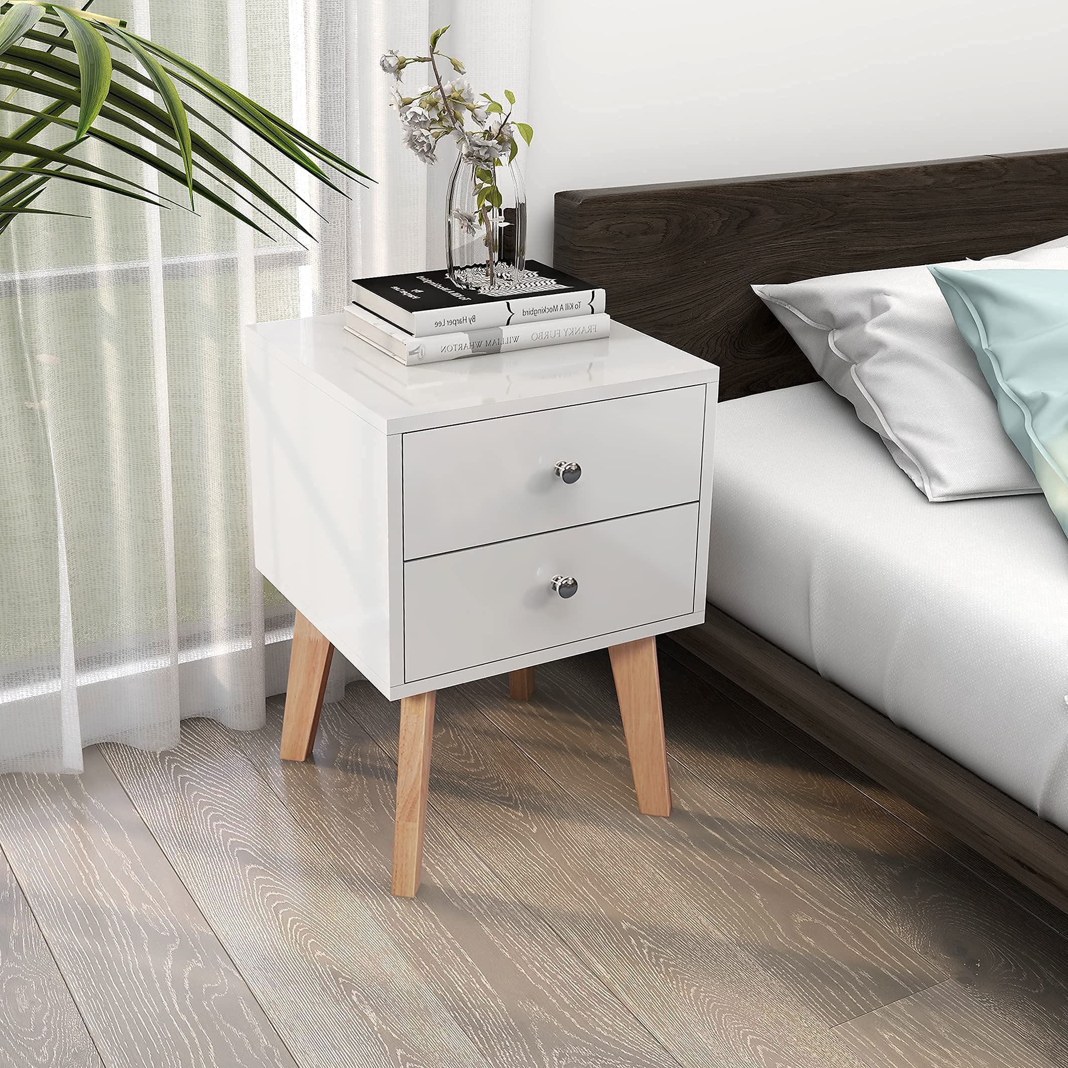 TaoHFE Nightstand Bedroom White Beside Table Made of MDF, Night Stand ...