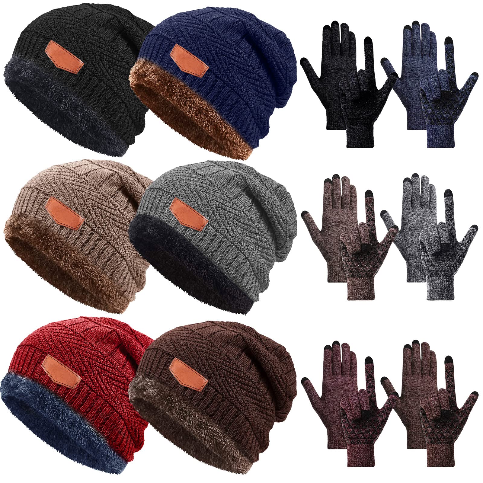 JaGely 12 Pieces Winter Beanie and Gloves Set Winter Glove and Hat Set ...