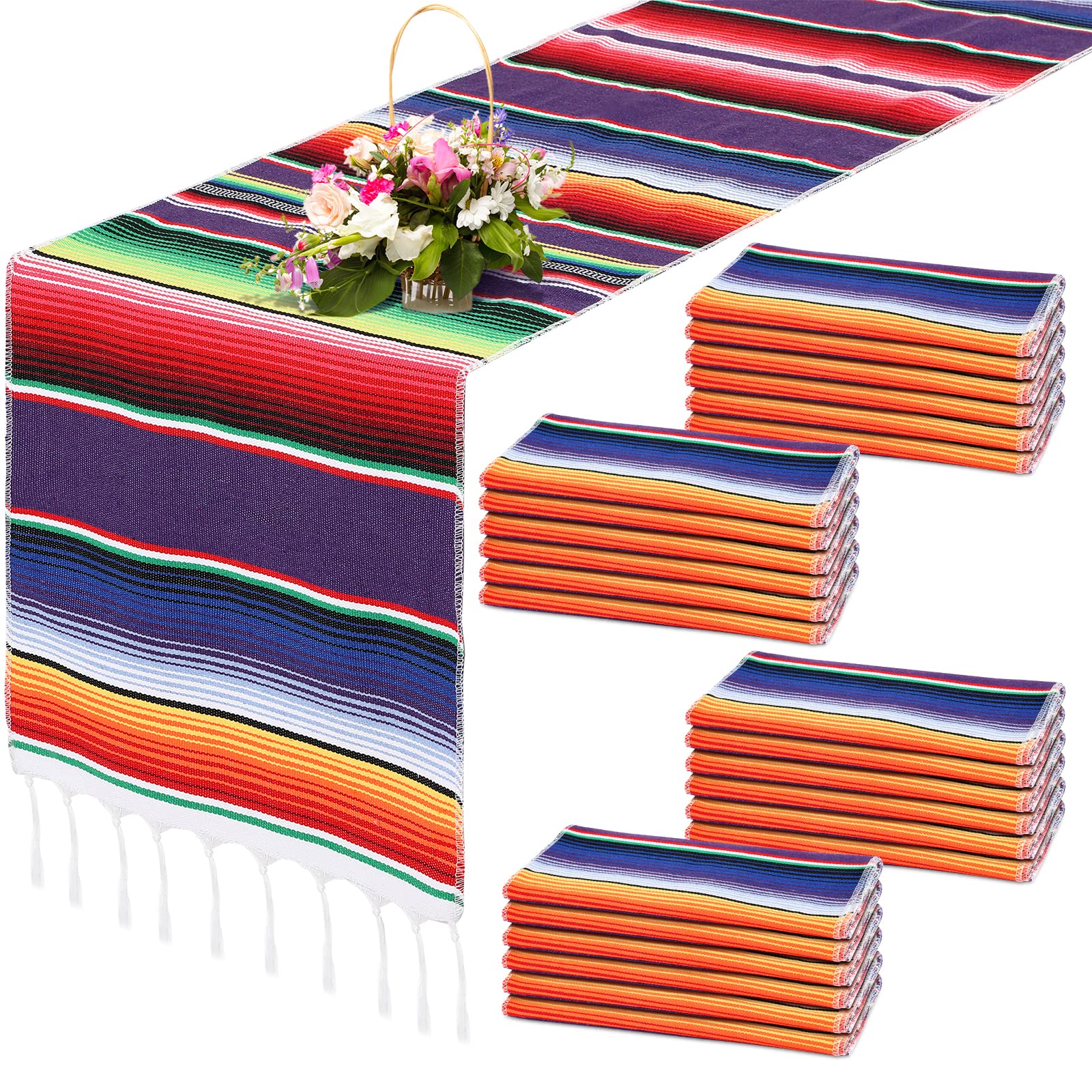 Amazon.com: 24 Pcs Mexican Serape Table Runner Handwoven Fringe Cotton ...