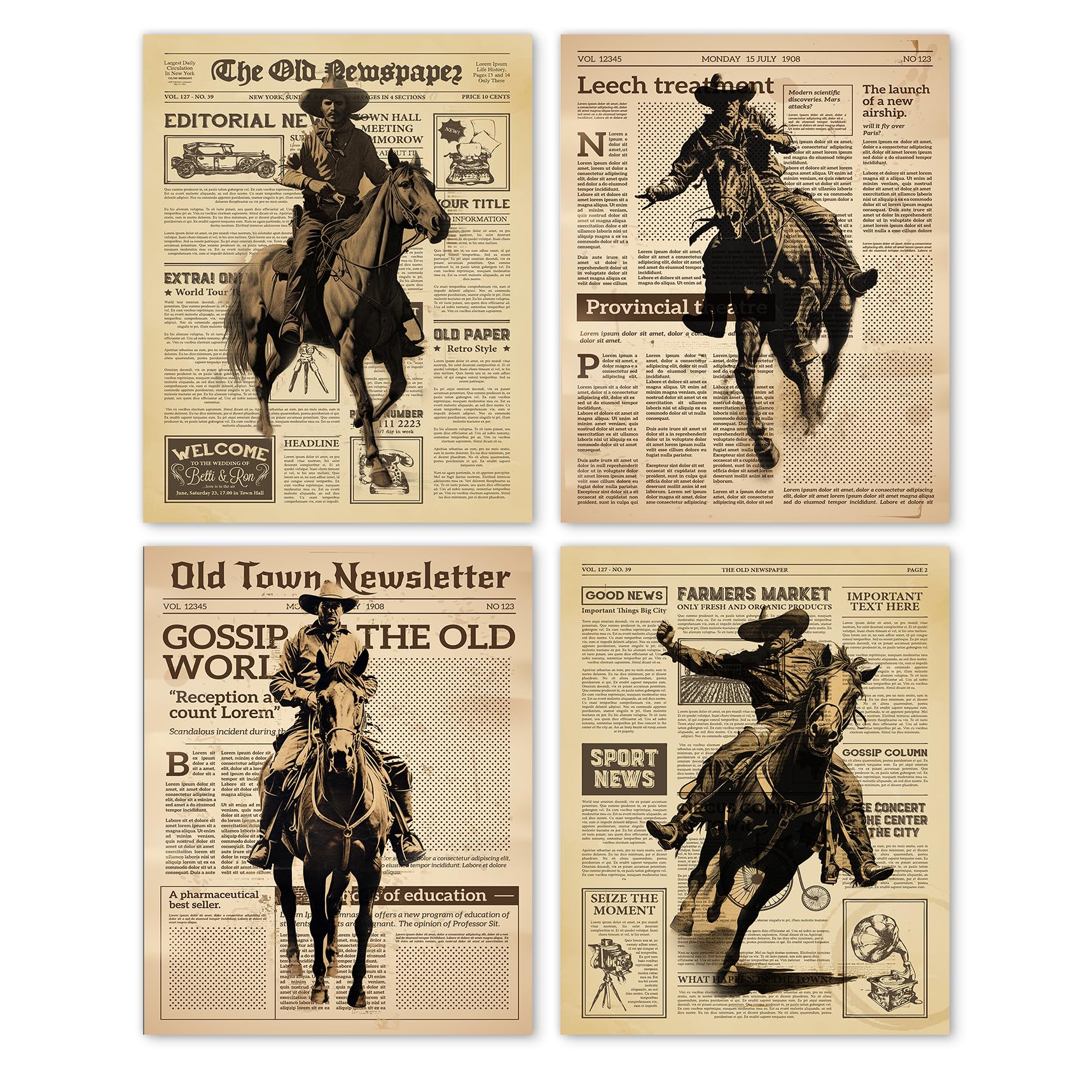 Amazon.com: Hxlac Vintage Western Wall Art Prints Set of 4 UNFRAMED ...