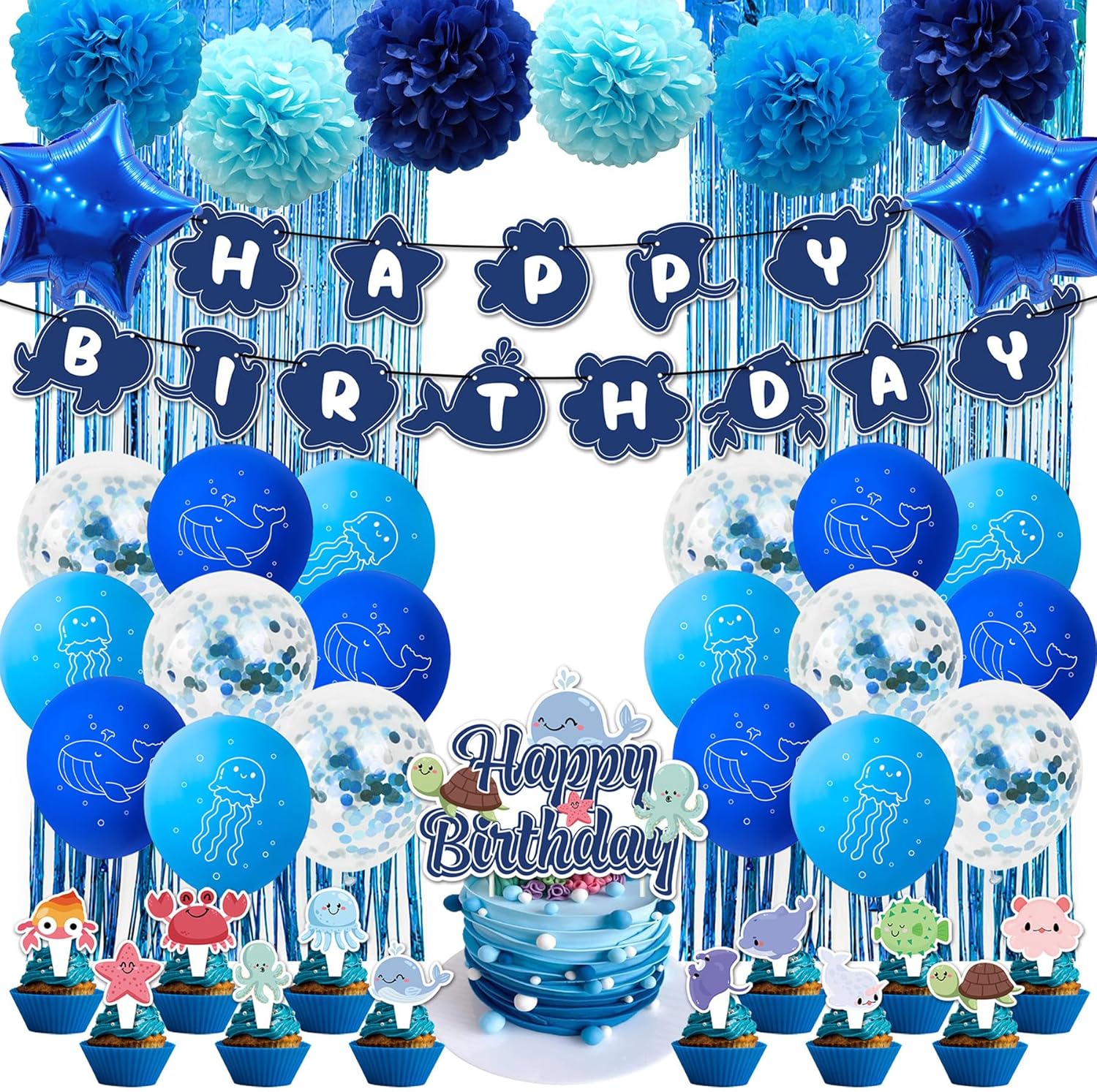 Amazon.com: 32PC Under Water Sea's Birthday Party Decorations Supplies ...