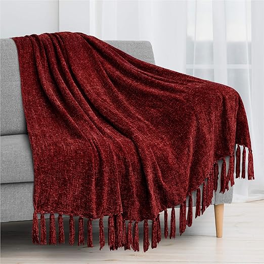 Amazon.com: PAVILIA Burgundy Red Chenille Throw Blanket for Couch Twin ...