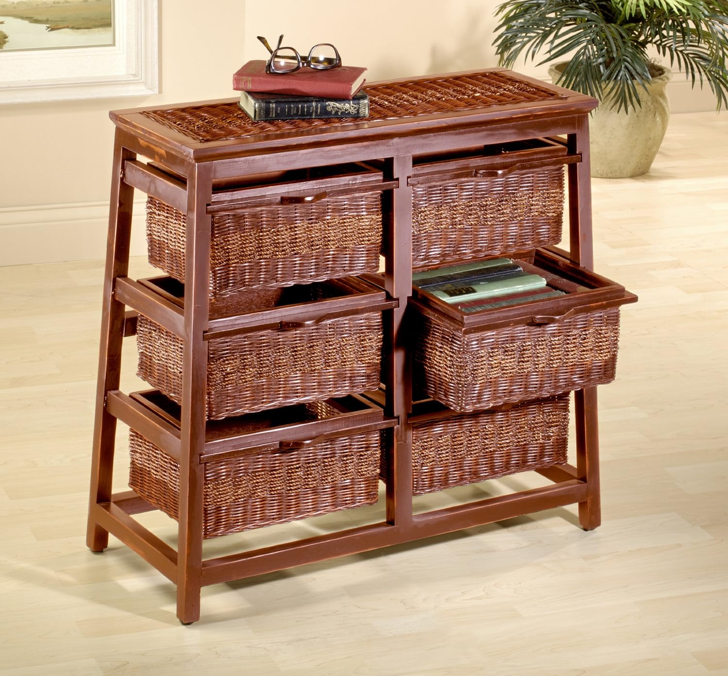 Amazon.com: Triangle Wood and Wicker 6-Basket Stand in Walnut 50558S ...