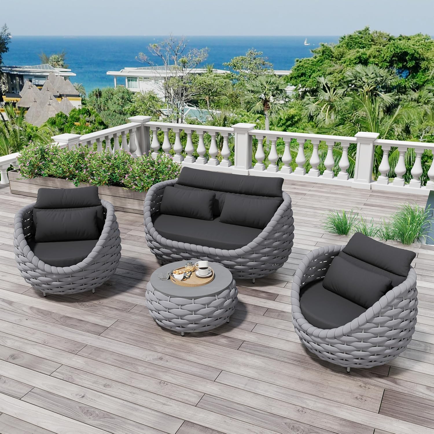 Amazon.com: Erotr 4 Pieces Assembled Patio Conversation Sets, Hand ...