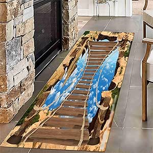 Amazon.com: Houient 3D Runner Rug, 3.3x7ft, Fearful Sky Rope Flying Wooden Bridge Optical ...